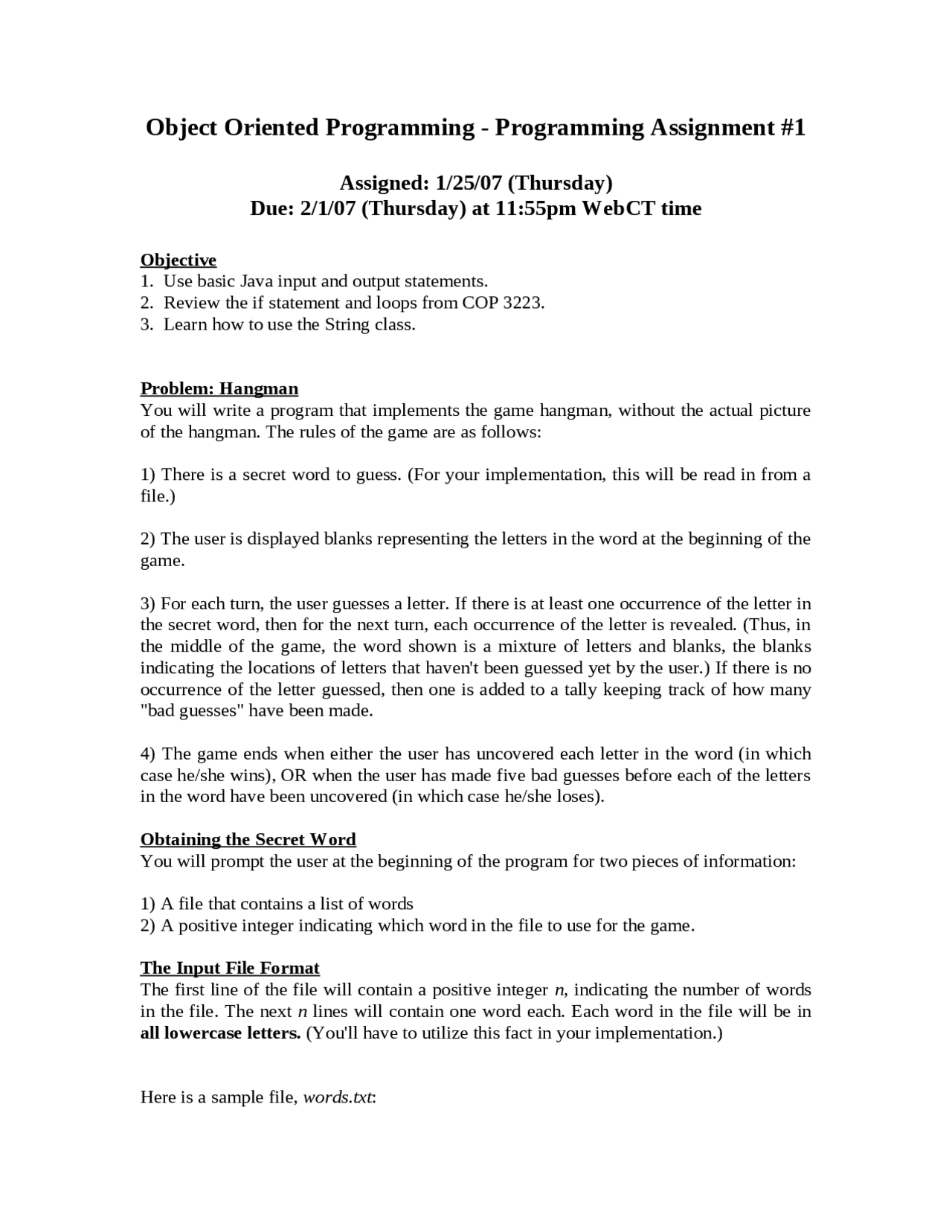 Object Oriented Programming Programming Assignment 1 Cop 3330 Docsity 5964