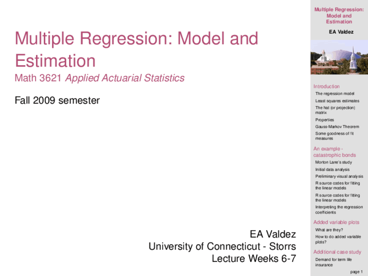 Notes on Multiple Regression - Model and Estimation | MATH 3621 - Docsity