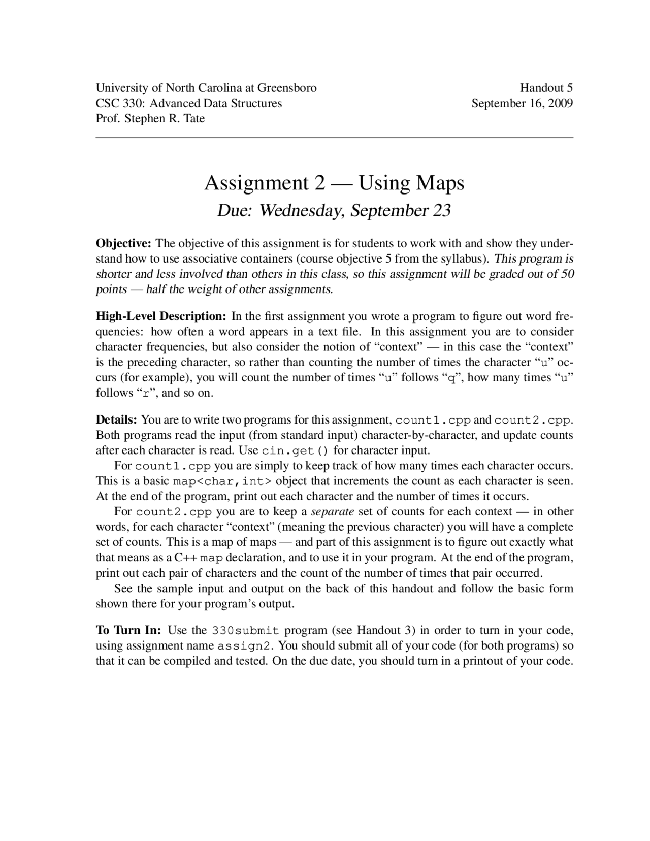 Using Maps In Advanced Data Structures Assignment 2 Csc 330 Docsity