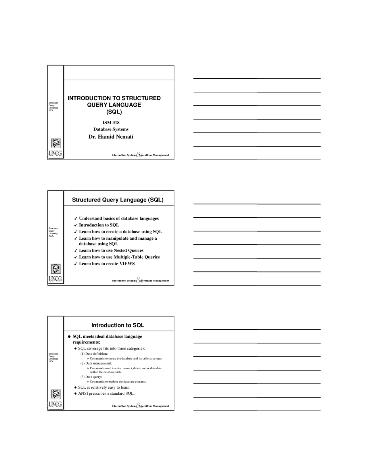 Introduction To Structured Query Language Lecture Slides Ism 318 Docsity