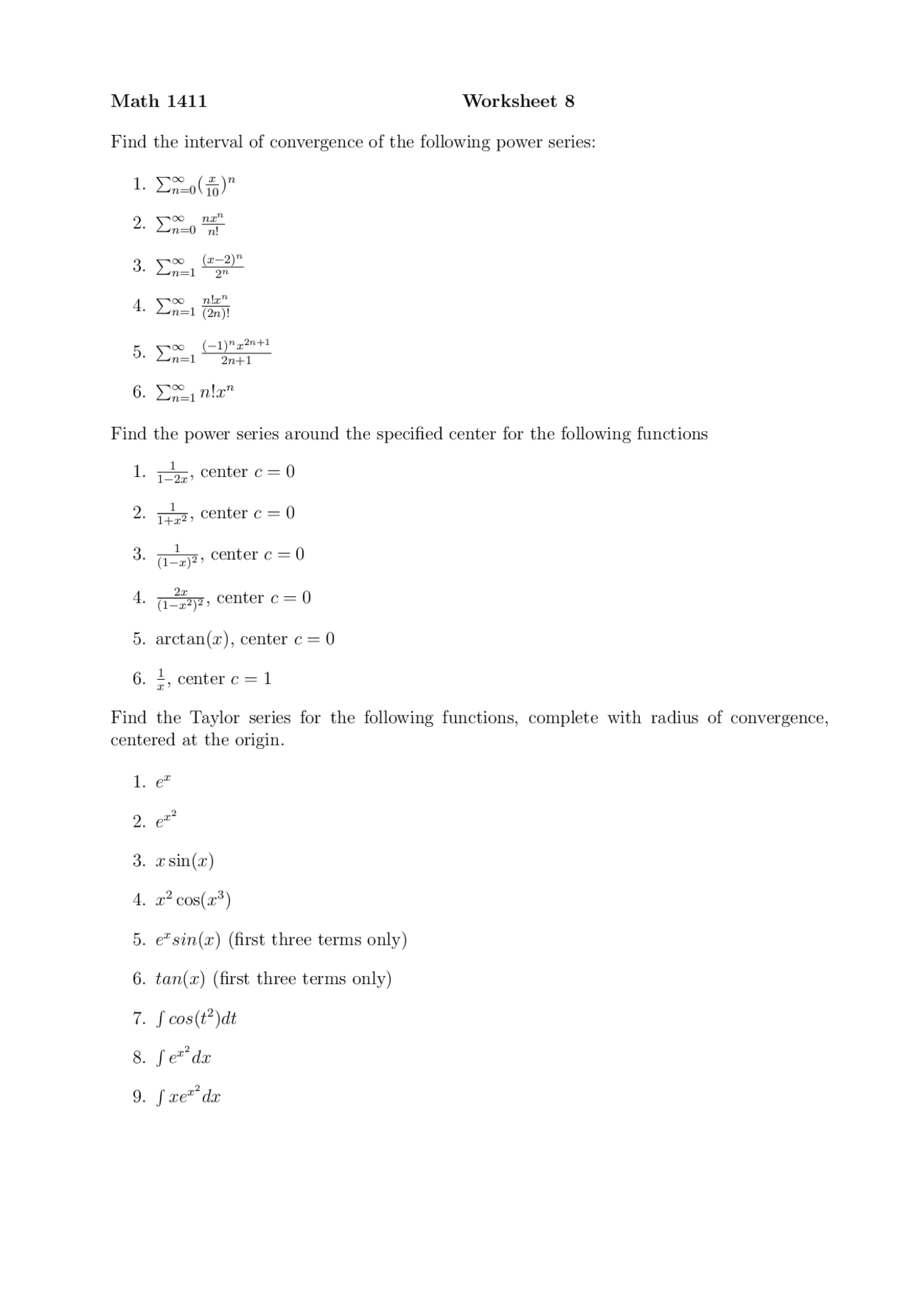 Find Interval Of Convergence Calculus 2 Math 1411 Docsity