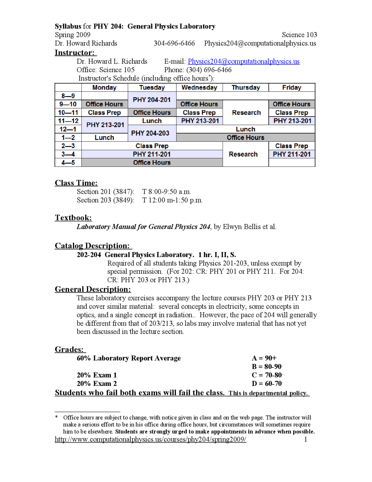 Syllabus Schedule For General Physics Lab Phy 204 Docsity