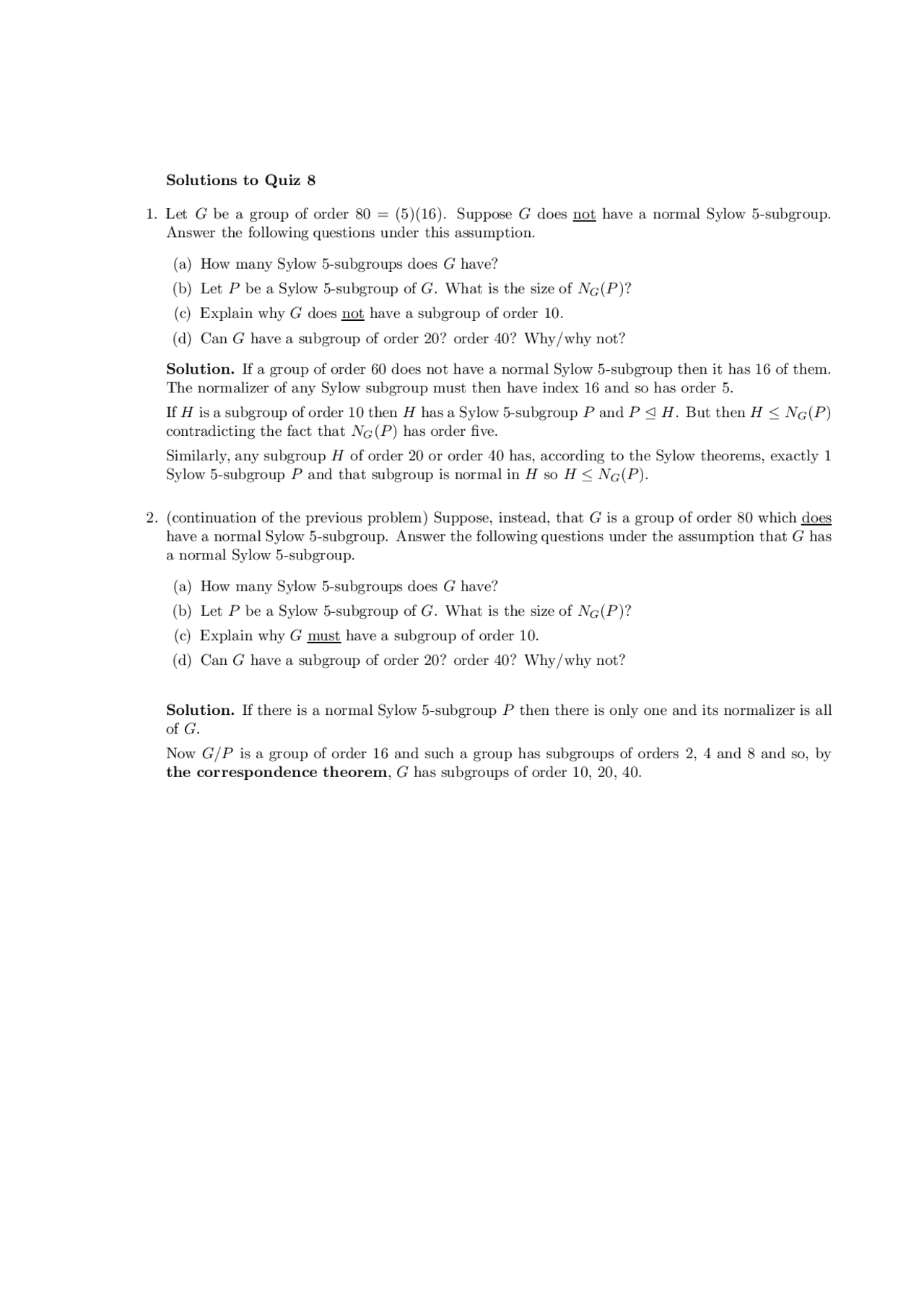 Solutions To Quiz 8 Theory Of Groups Mth 623 Docsity