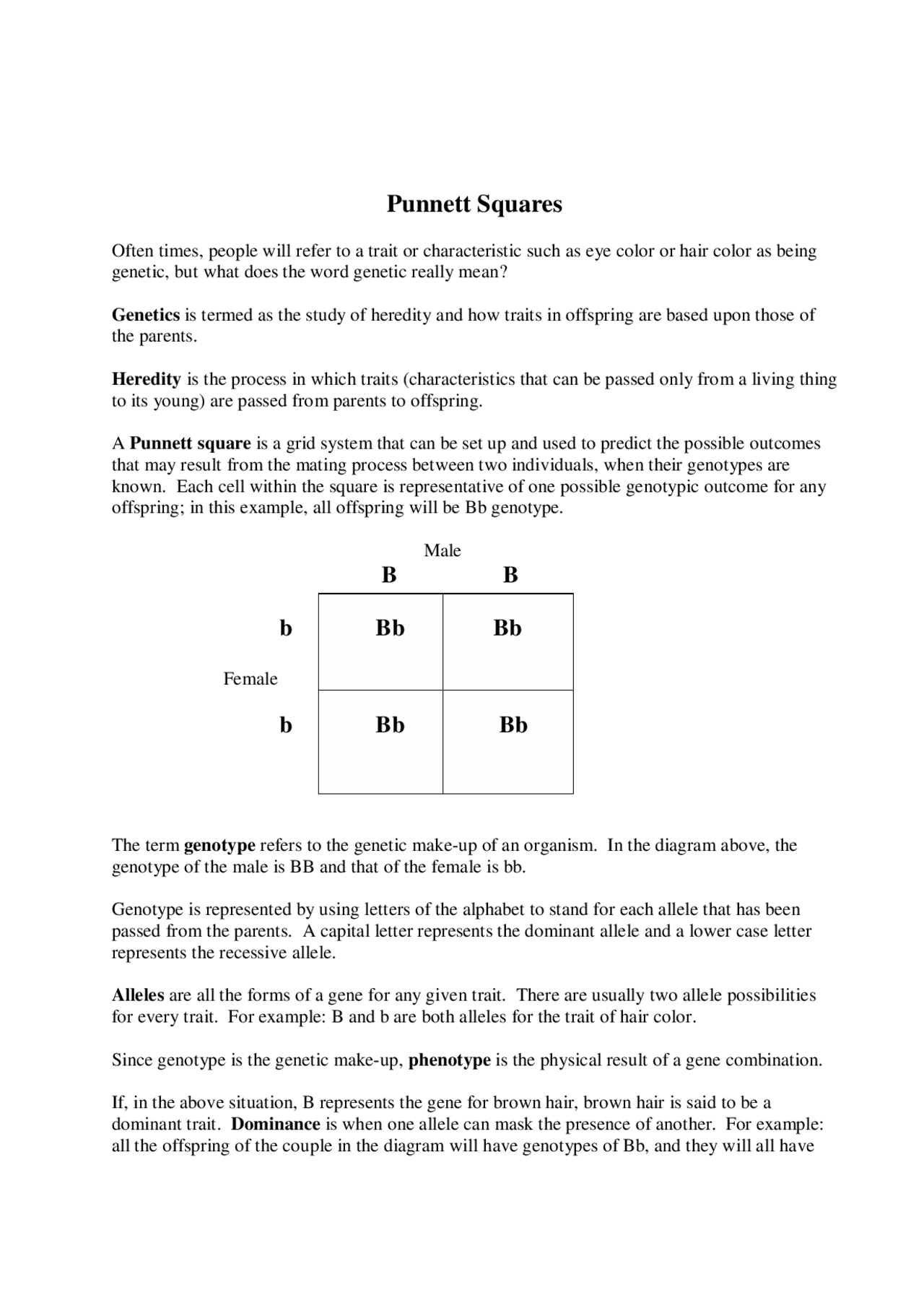 Lecture Notes on Punnett Squares - Computing for Teachers | CS 255 ...