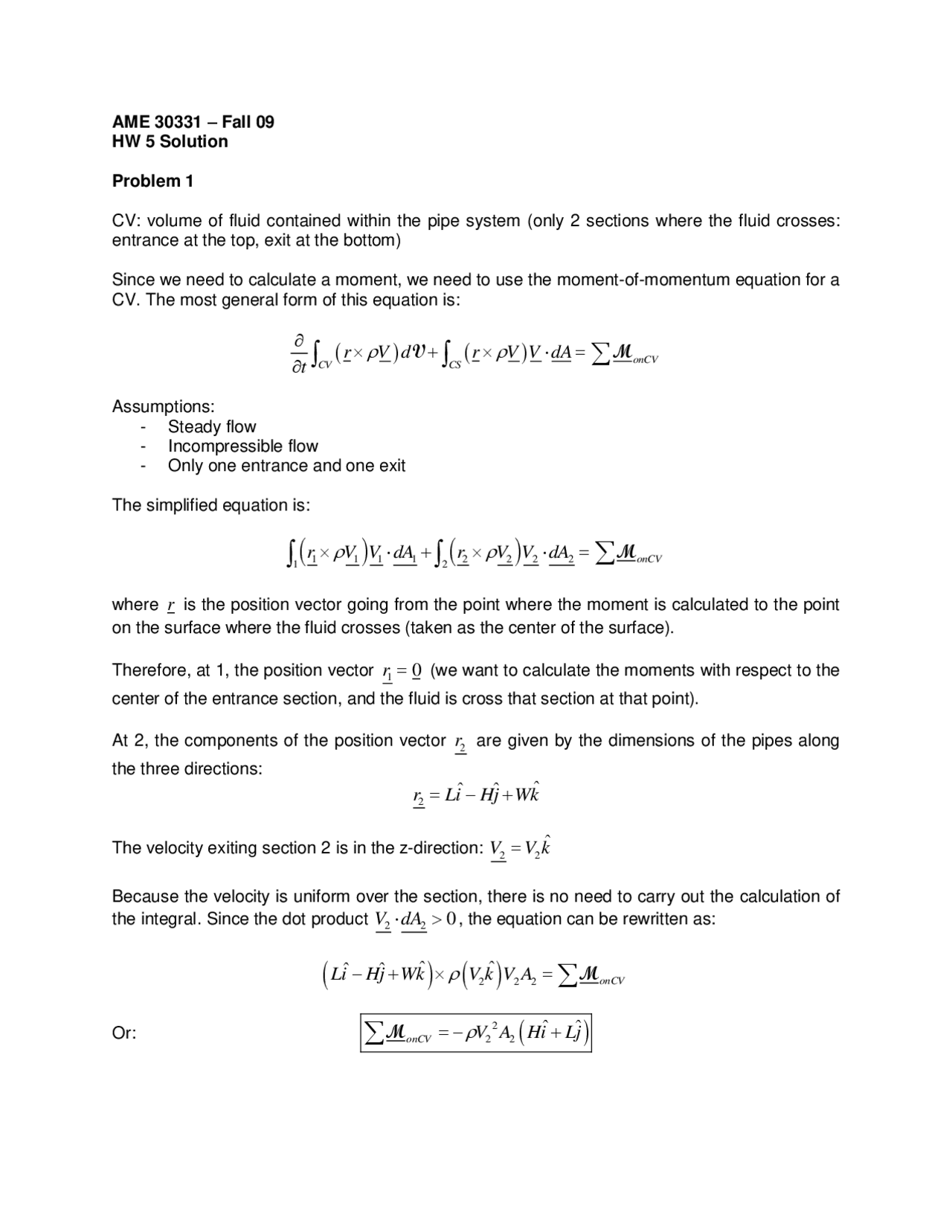 Assignment 5 Questions with Solutions - Fluid Mechanics | AME 30331 - Docsity