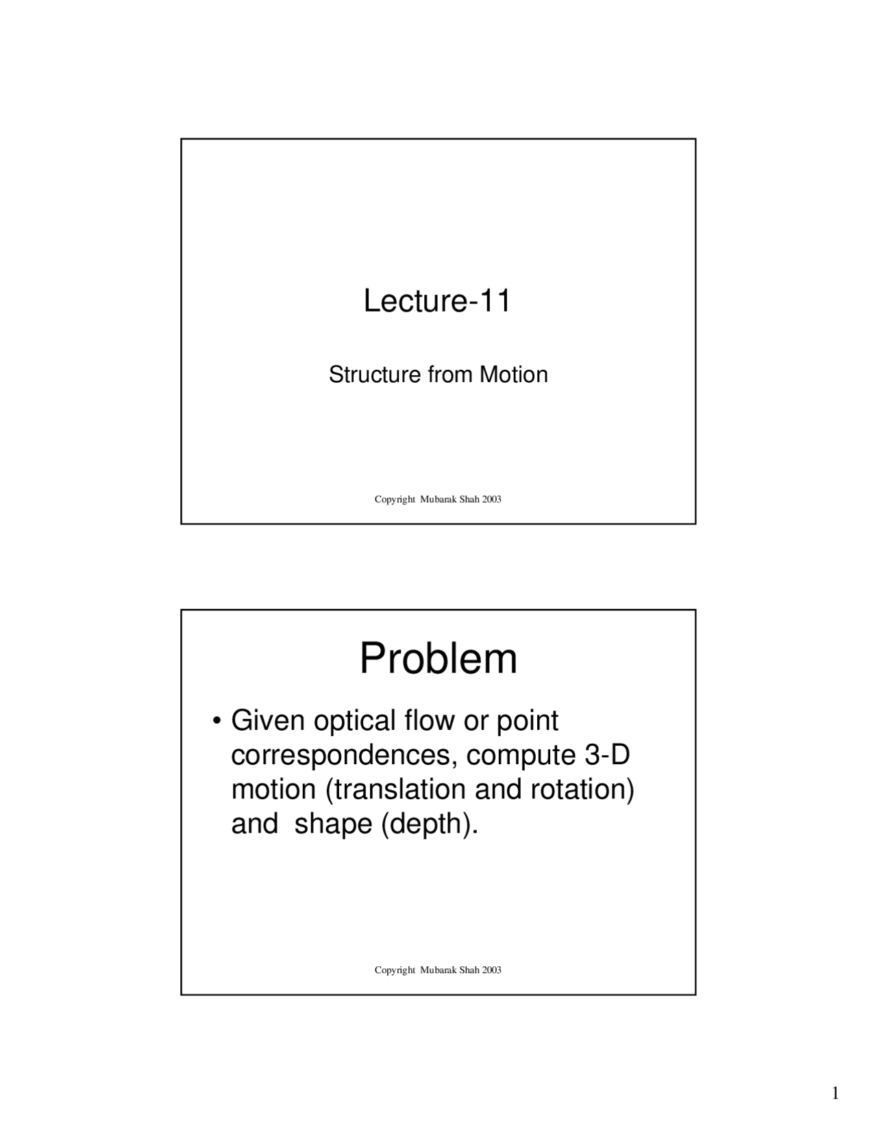Structure from Motion - Computer Vision Systems | CAP 6411 - Docsity