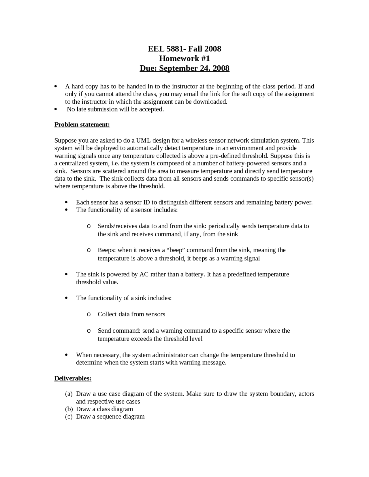 Homework 1 For Uml Design Software Engineering I Eel 5881 Docsity