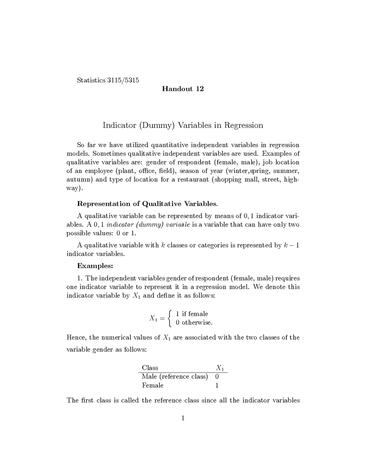Notes On Indicator Variables In Regression Stat 3115 Docsity