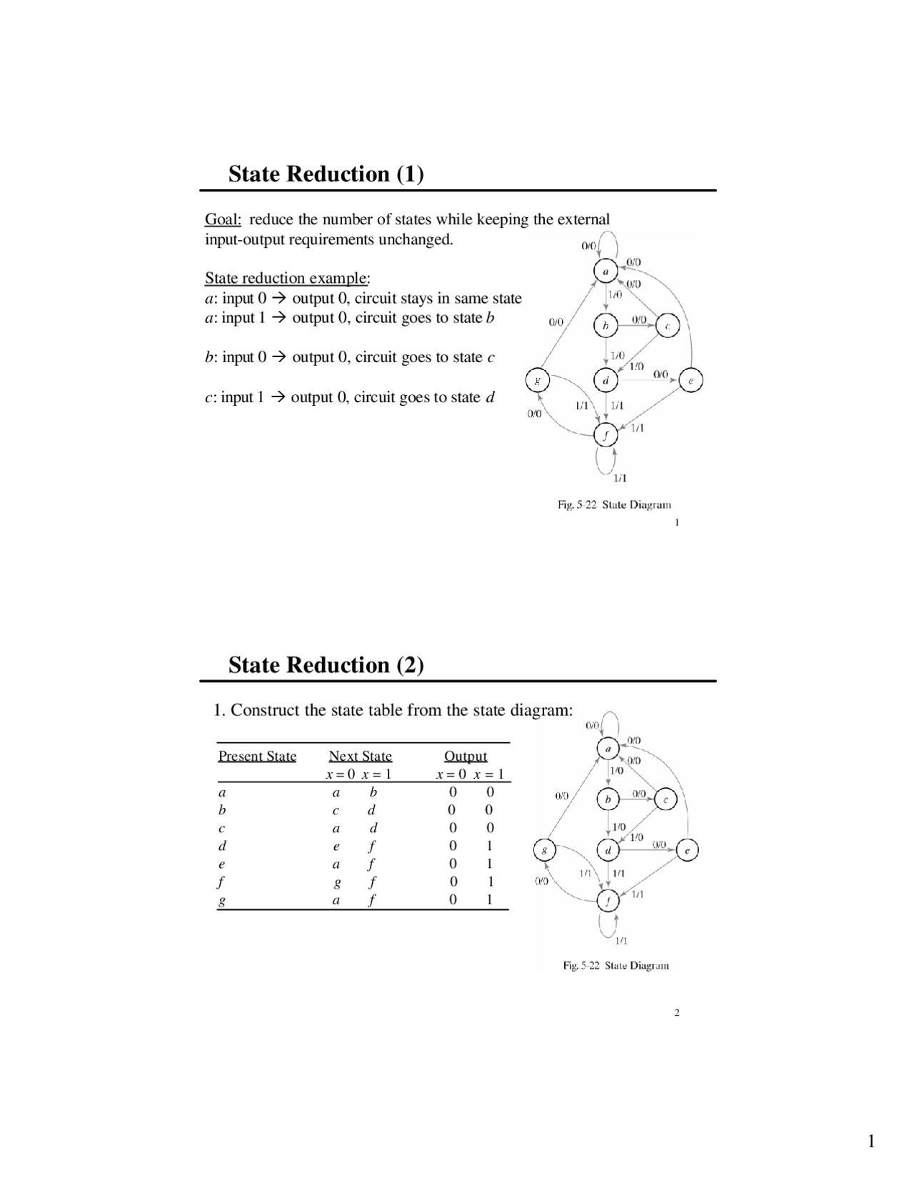 State Reductions in Digital Logic Design - Handout | CPEN 214 - Docsity