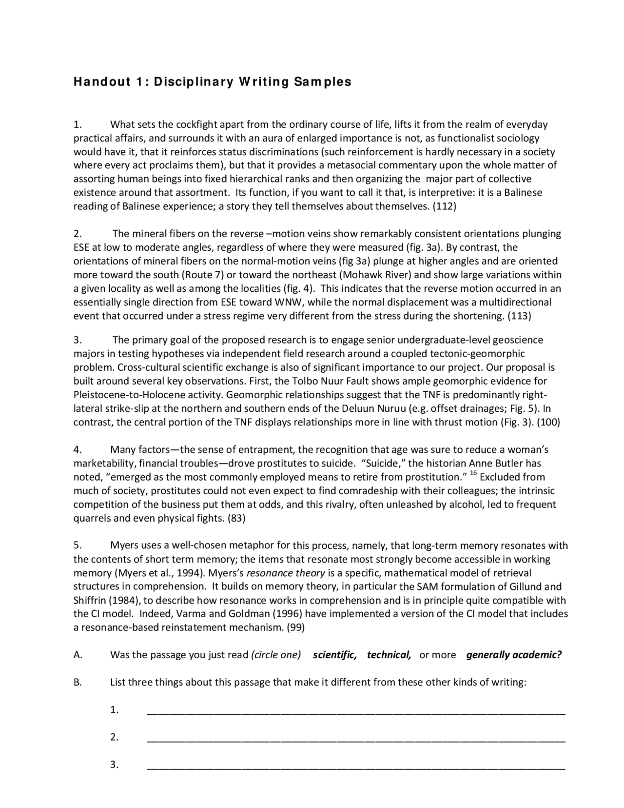 Handout 1 Disciplinary Writing Samples Geol 509 Docsity