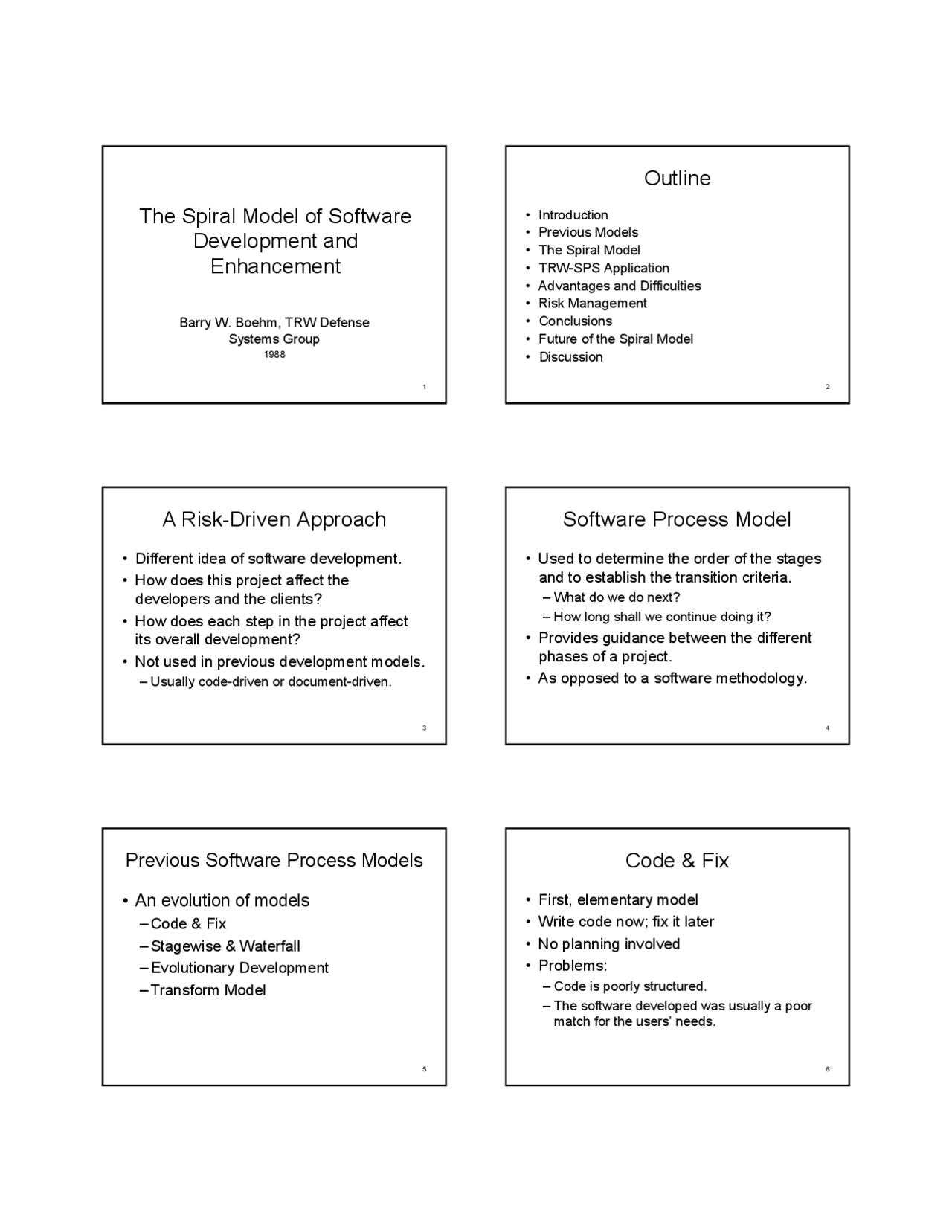 Lecture Slides on Spiral Model of Software Development and Enhancement | CSCI 780 - Docsity