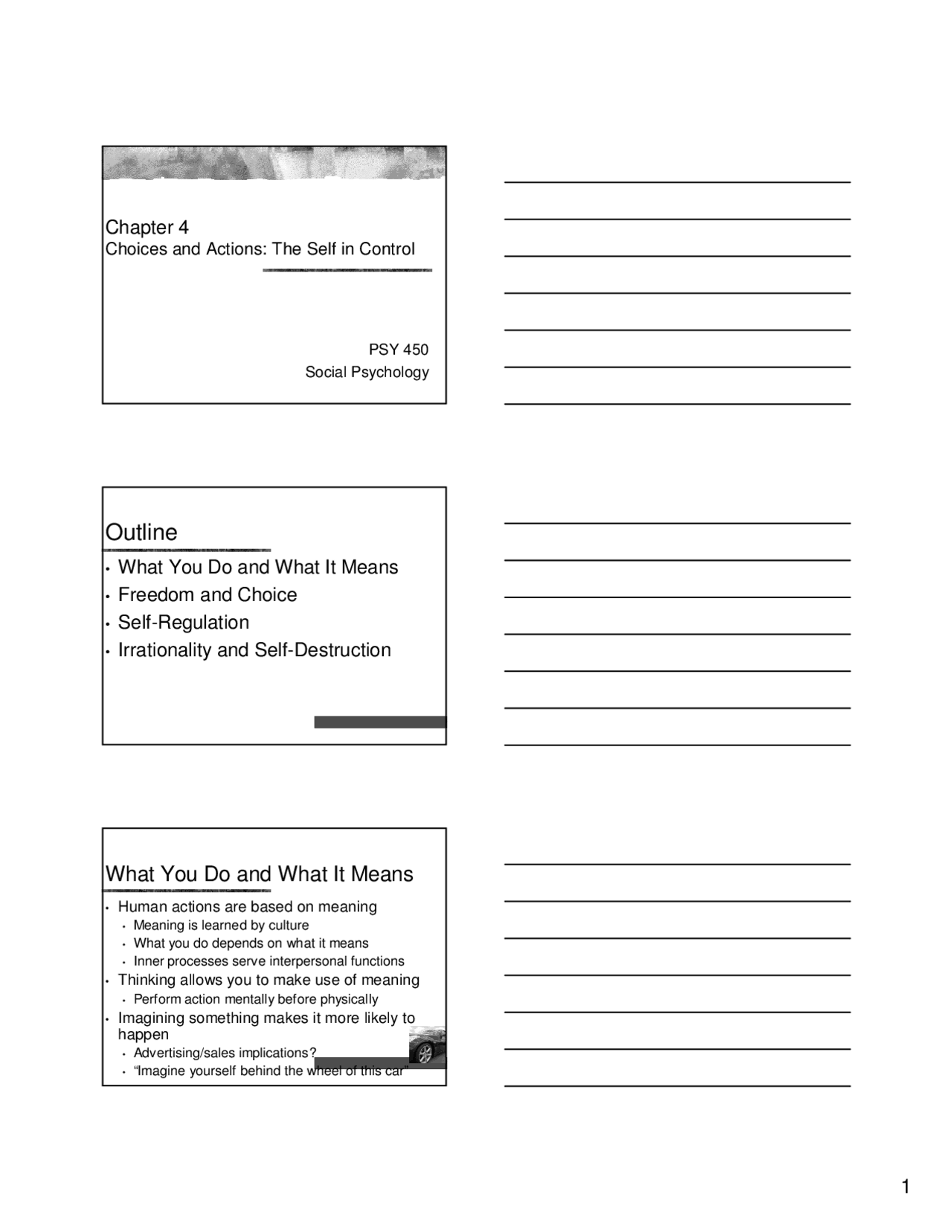Choices And Actions The Self In Control Social Psychology Slides Psy 450 Docsity