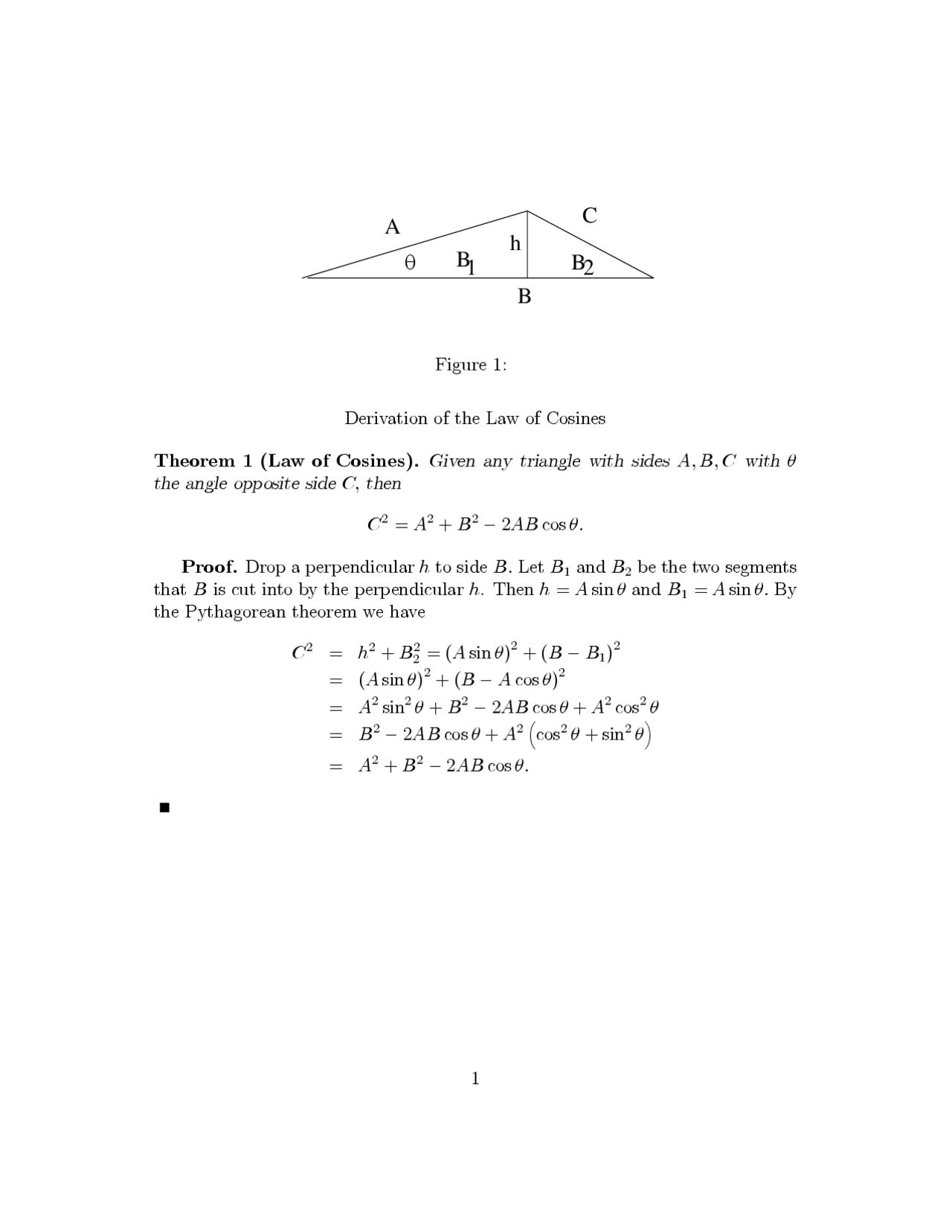 Solved Assignment For Derivation Of The Law Of Cosines Math 224 Docsity