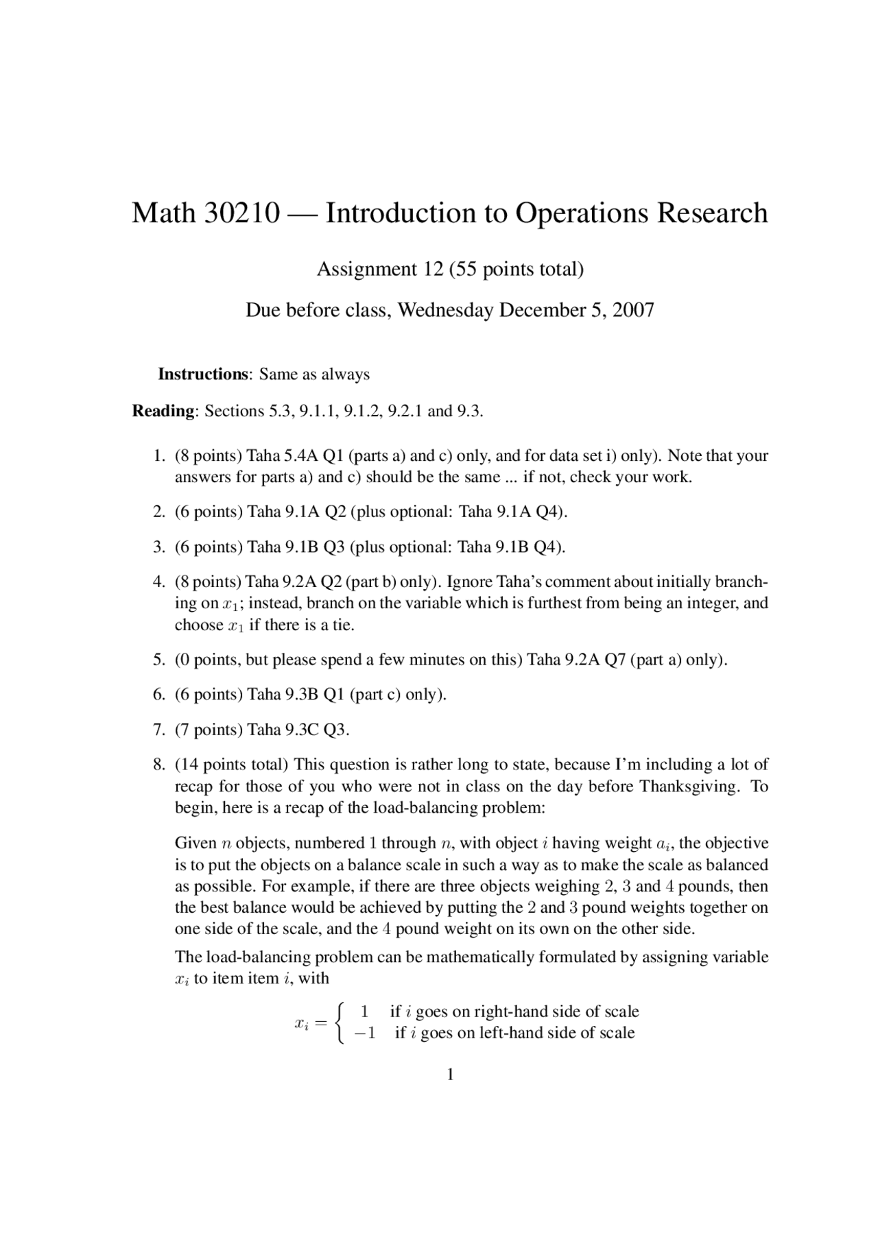 Introduction To Operations Research Assignment 12 Math 30210 Docsity