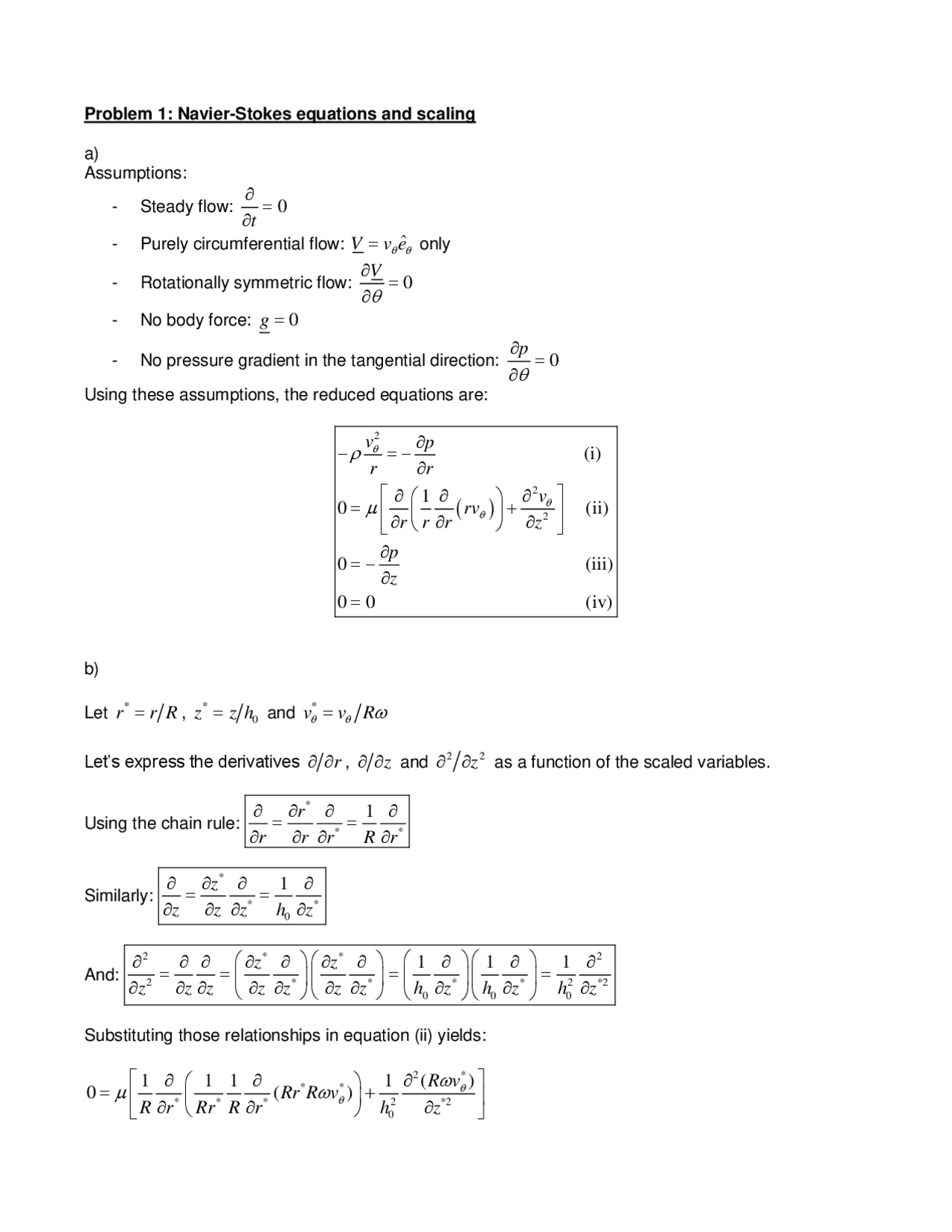 Problem 1: Navier Stokes Equations and Scaling | AME 30331 | Exams Fluid Mechanics | Docsity