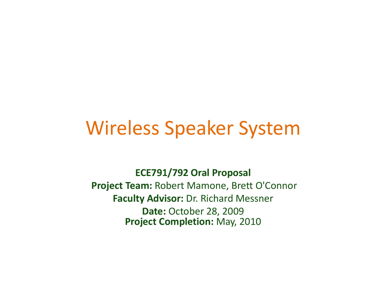 Wireless Speaker System Senior Project I Ece 791 Docsity