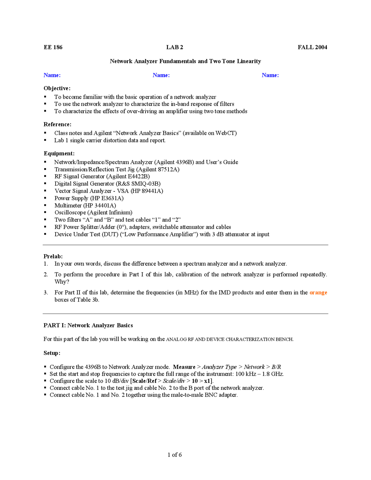 Network Analyzer Fundamentals And Two Tone Linearity Experiment 2