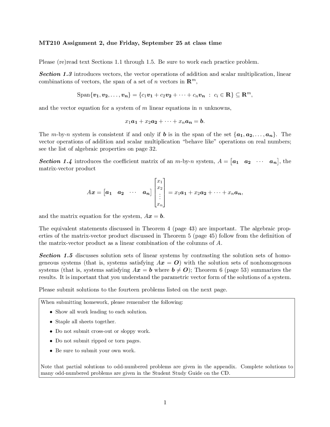 Assignment 2 Problem Set For Linear Algebra Mt 210 Docsity