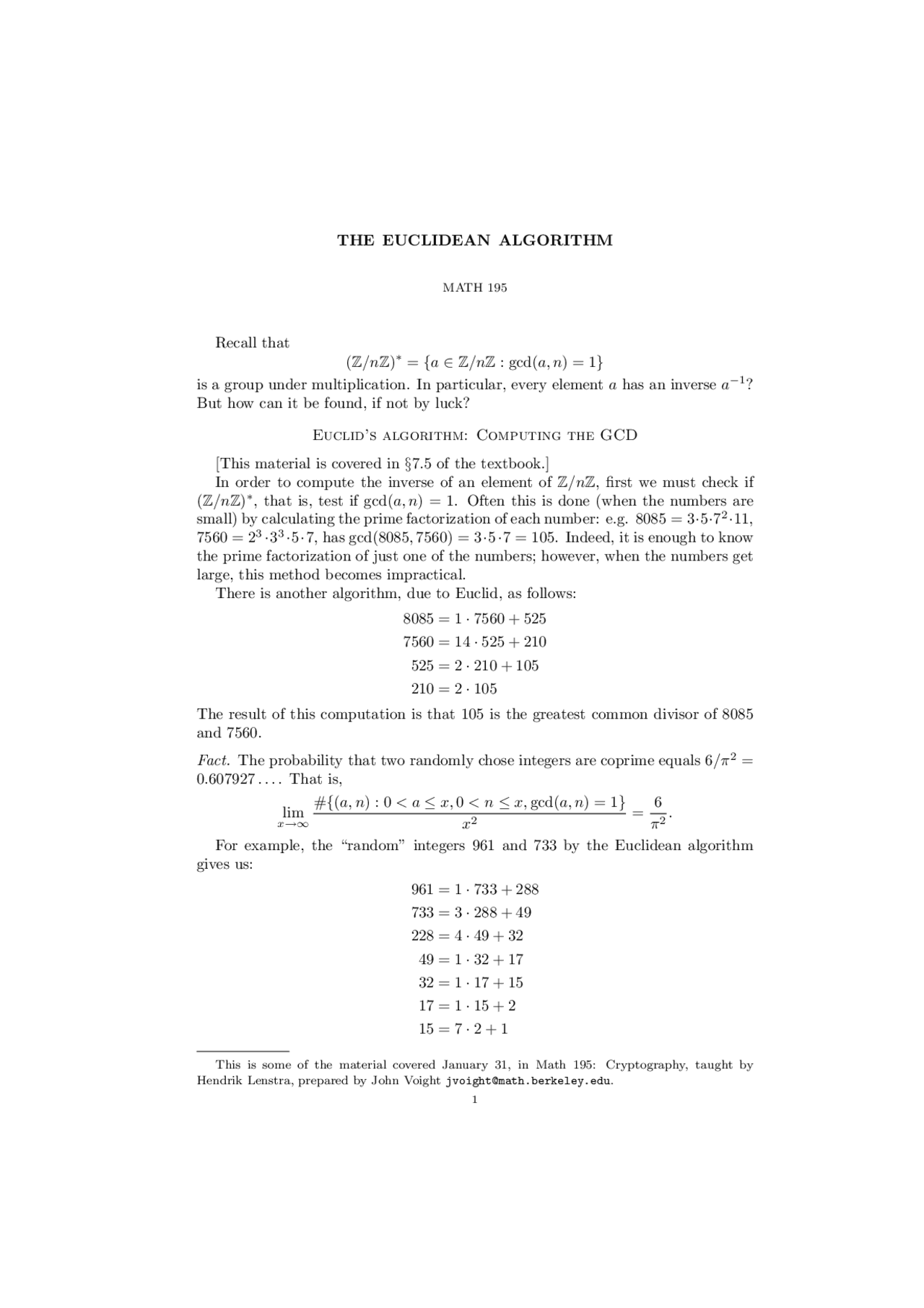 The Euclidean Algorithm Fundamentals Of Financial Mathematics Math