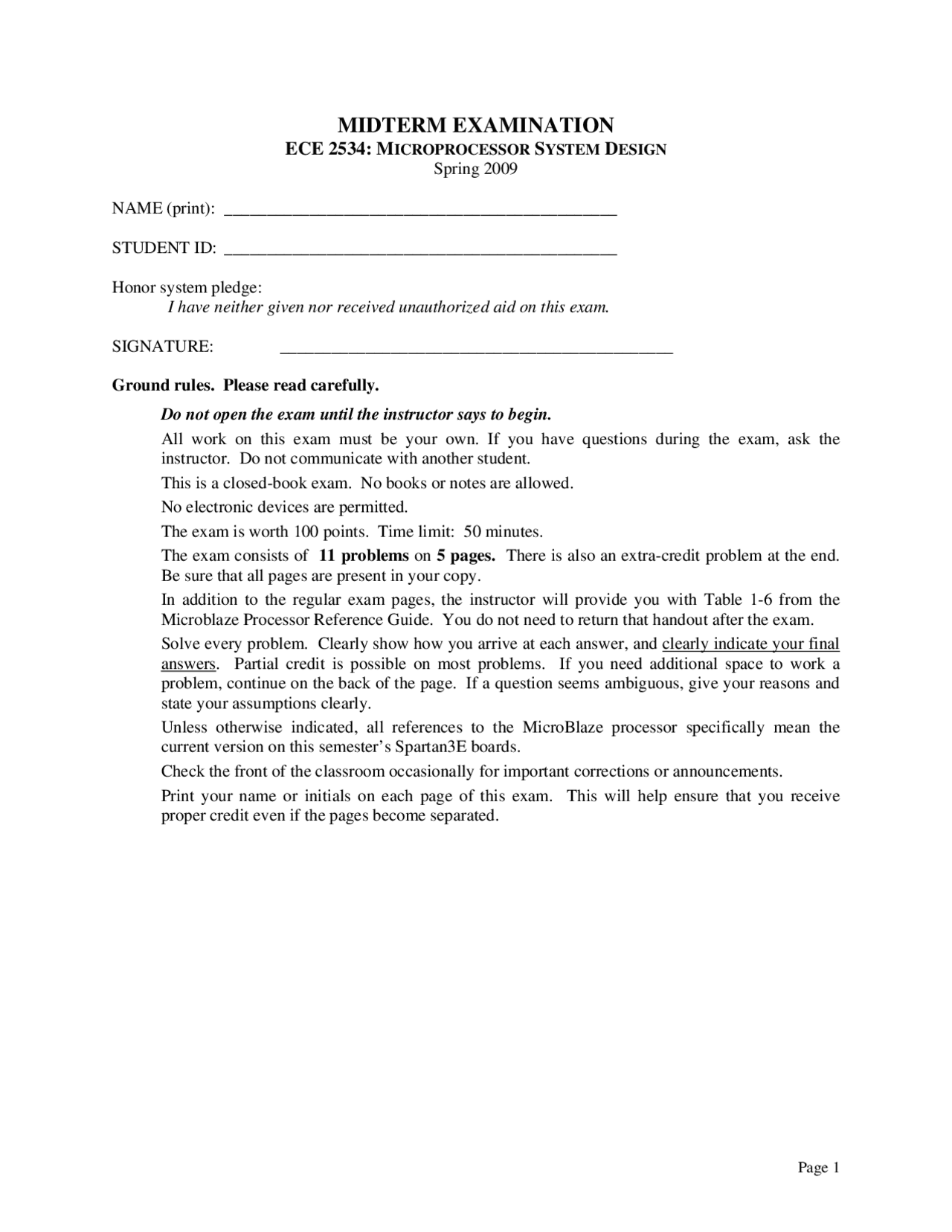 11 Questions On Microprocessor System Design Ece 2534 Docsity