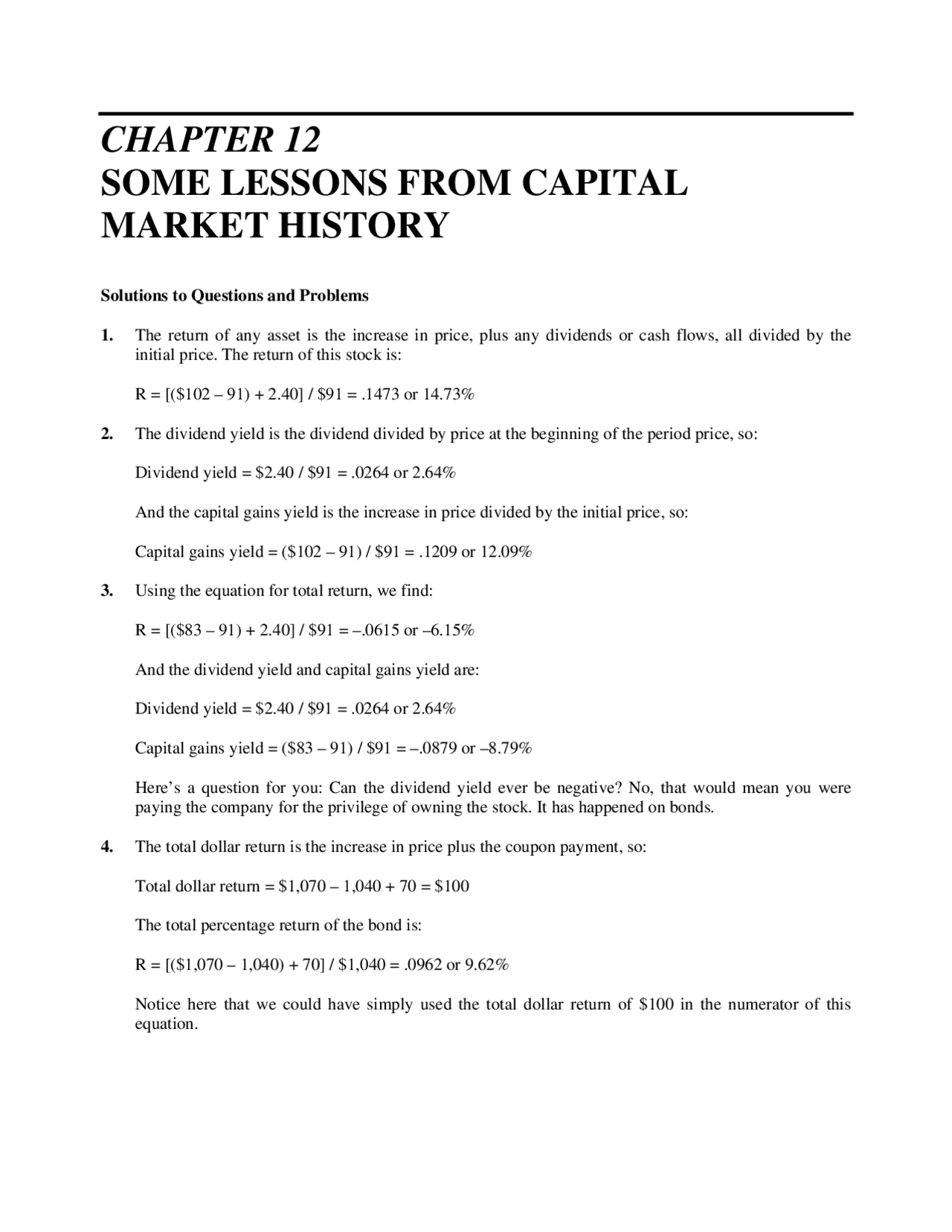 Some Lesson From Capital Market History Questions With Solutions
