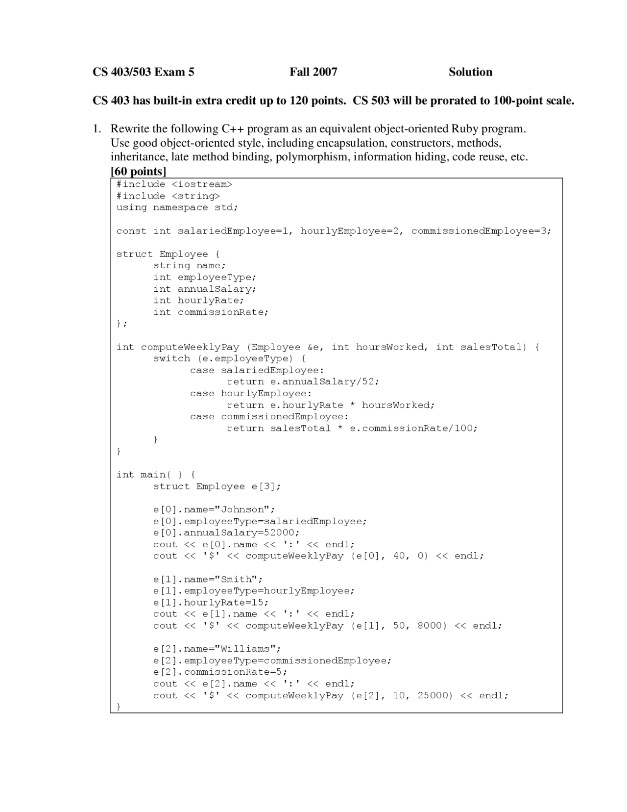 Programming Languages Test Five Solved Cs 503 Docsity