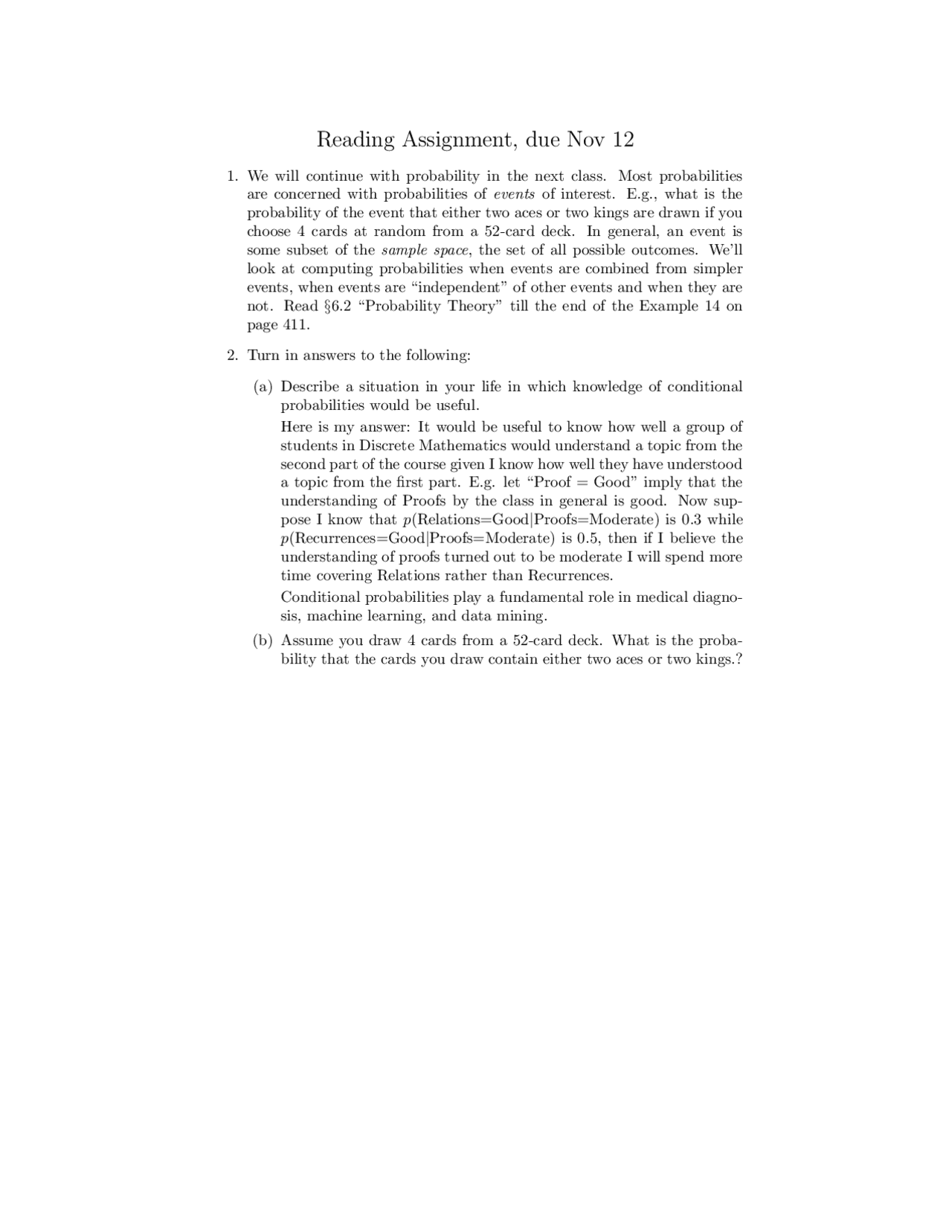 Discrete Mathematics Reading Assignment Cse 20110 Docsity
