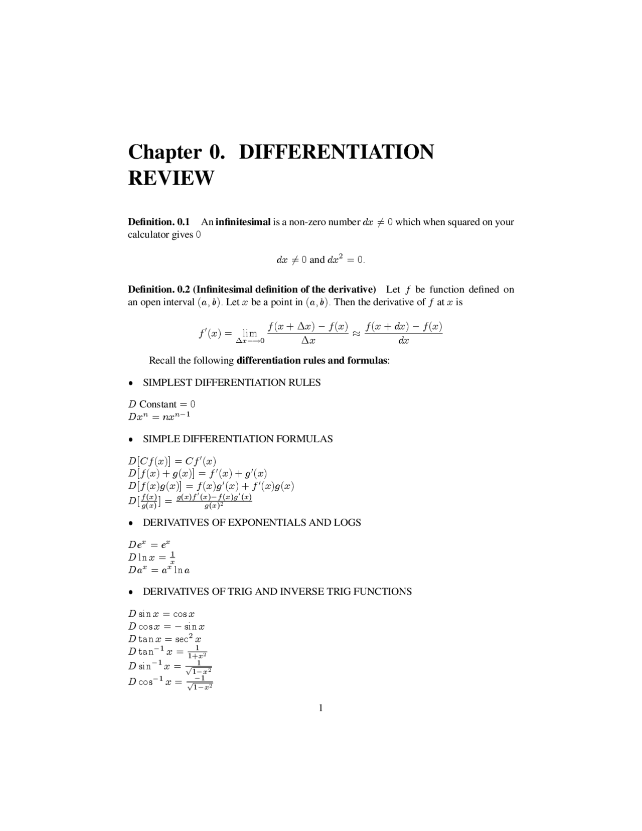 Differentiation With Examples In Calculus Review Sheet Math 125
