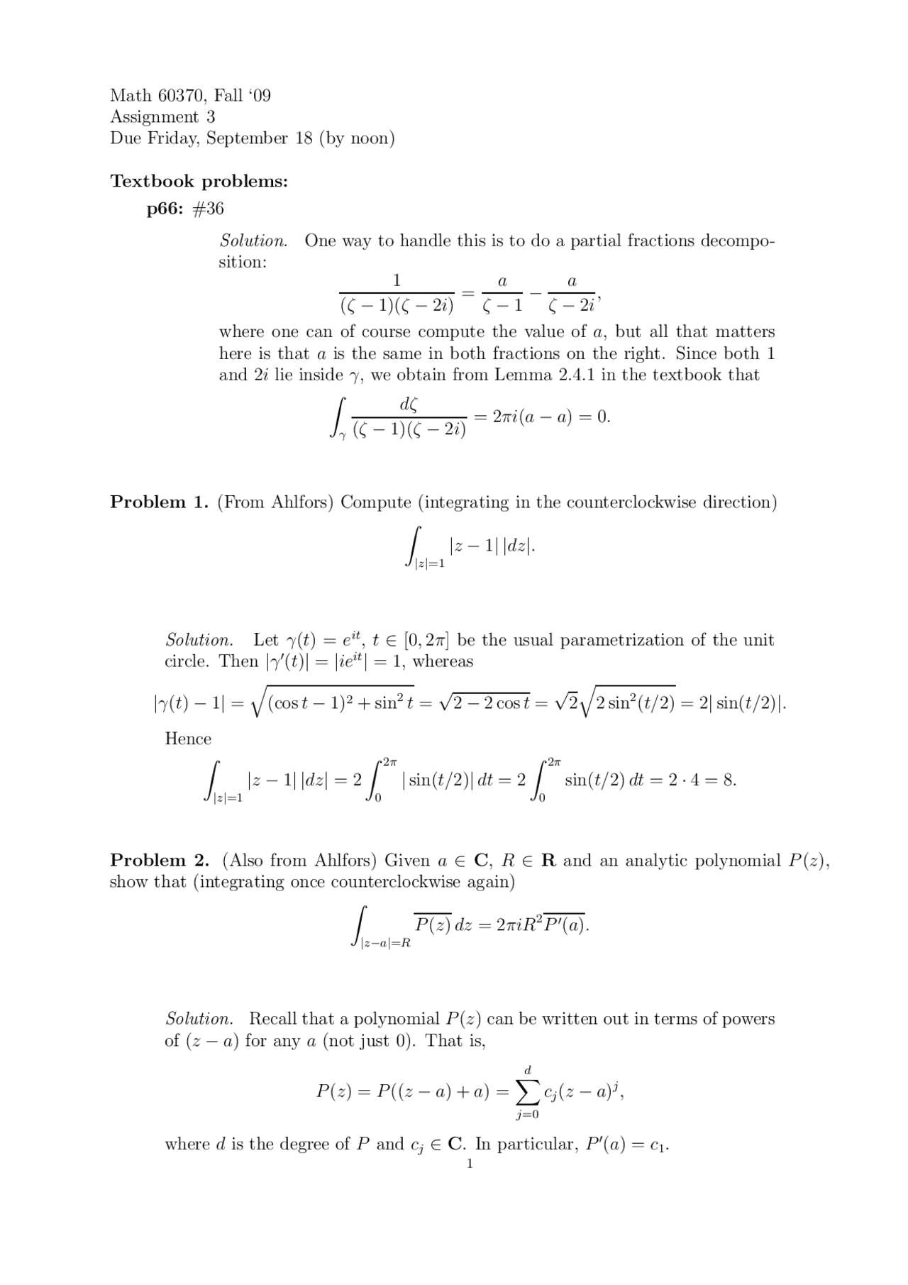 4 Problems On Basic Complex Analysis I Assignment 3 Math 60370