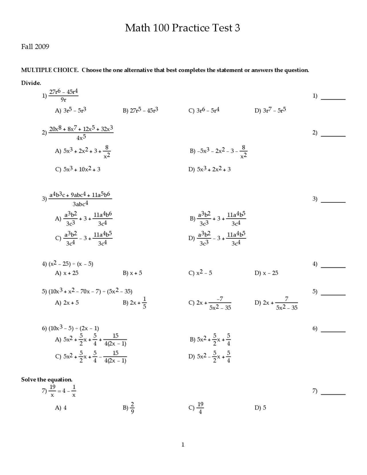 70 Solved Mcqs On Intermediate Algebra Exam 3 Math 100 Examens