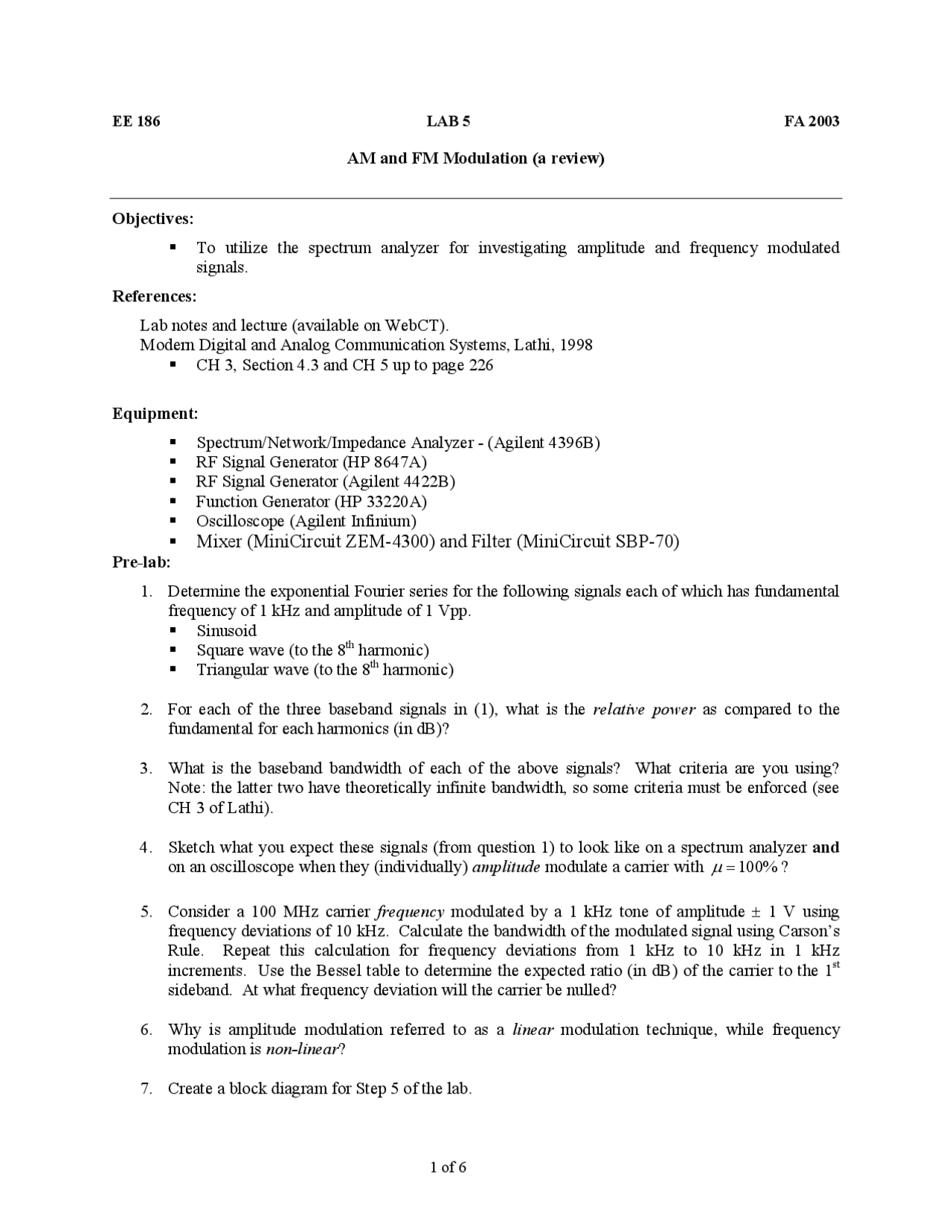 Alternating Modulation And Frequency Modulation Experiment 5 Ee 186