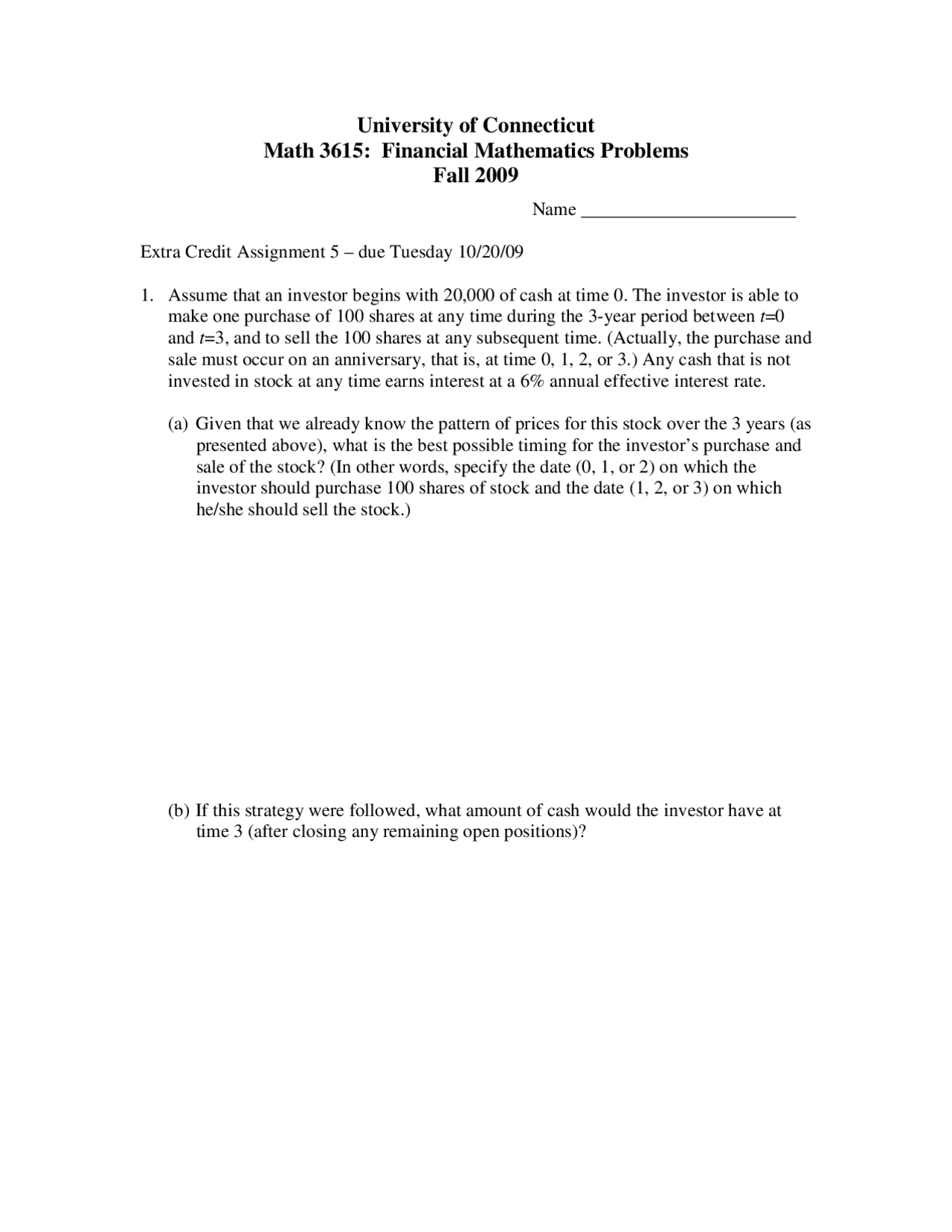 2 Problems On Financial Mathematics Assignment 5 Math 3615 Docsity