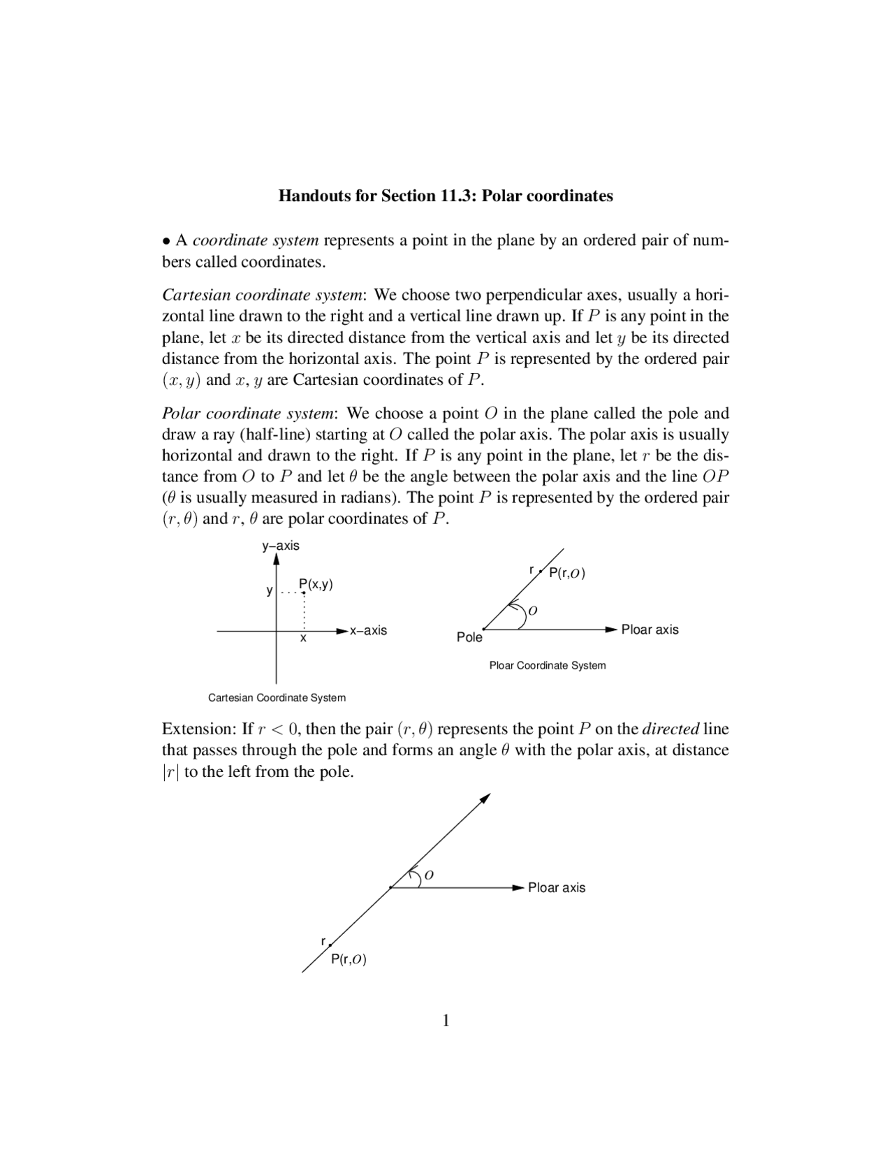 Polar Coordinates Handouts, Calculus II | MATH 1700 - Docsity