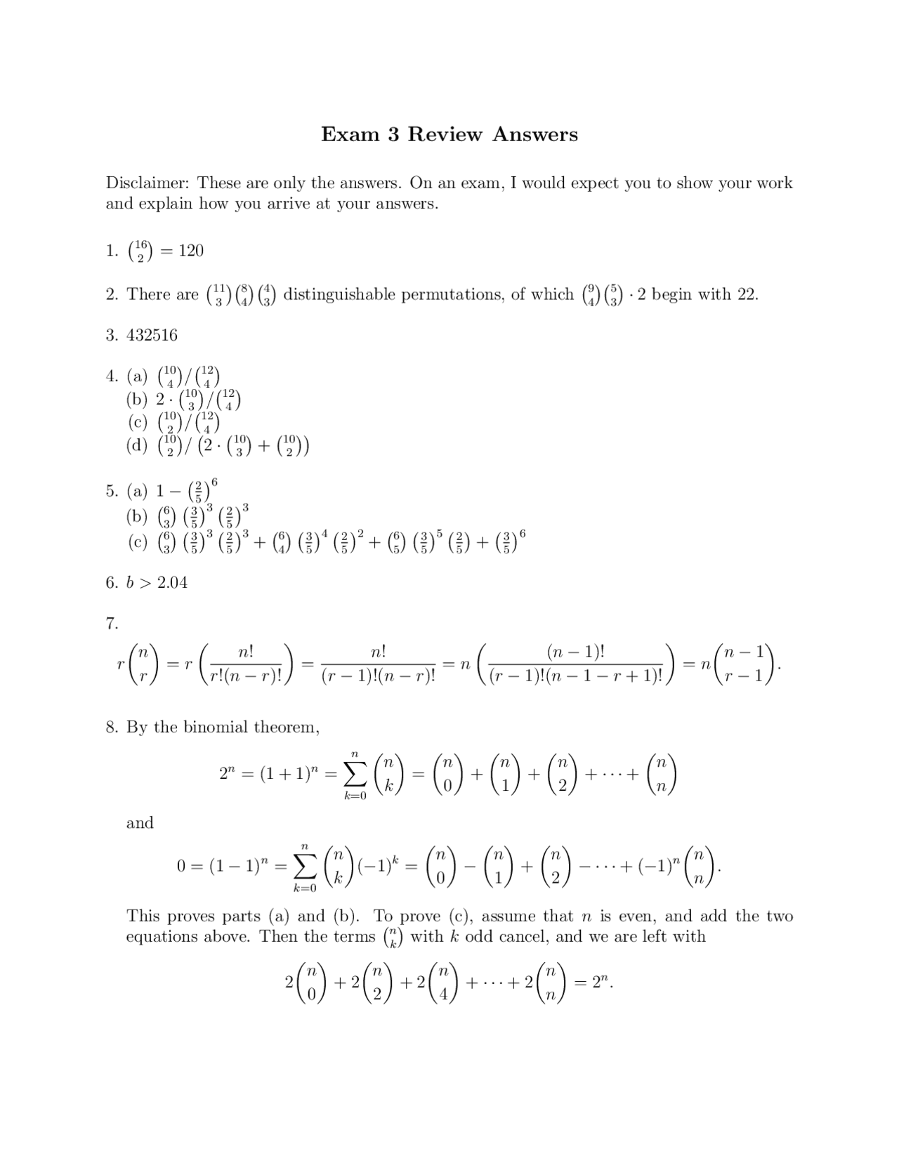 Review Answers Discrete Mathematics Examination 3 Math 209 Docsity