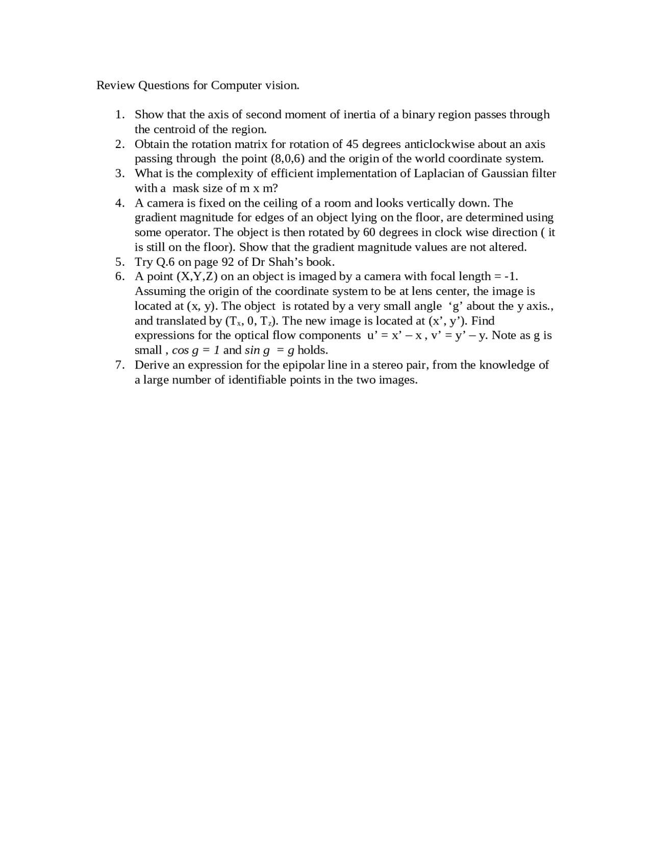 Review Questions For Computer Vision Cap 5415 Docsity