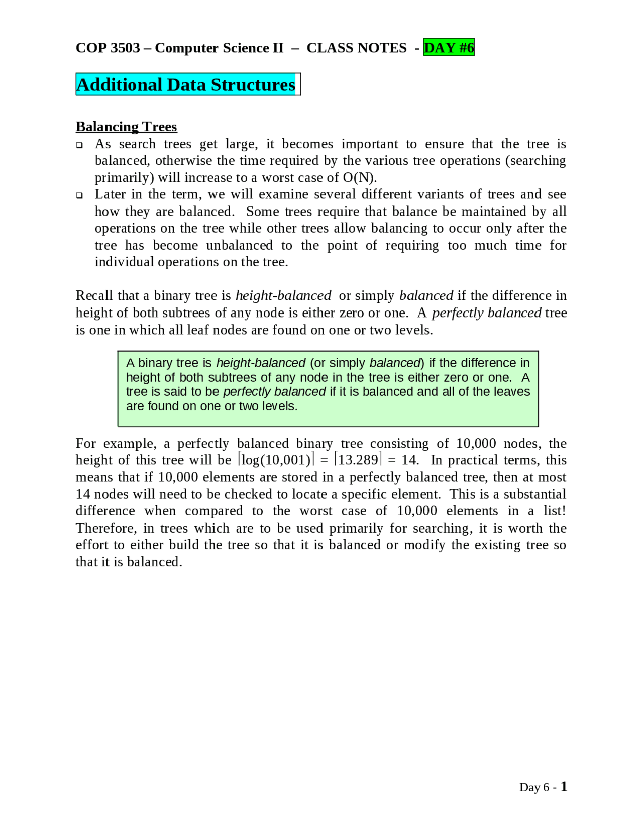 Additional Data Structures Computer Science Ii Cop 3503 Docsity