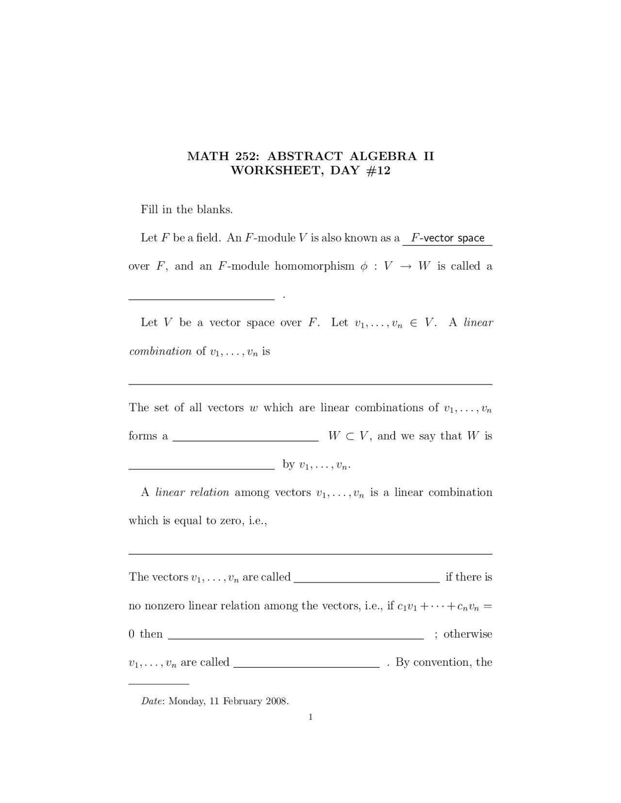 Worksheet 12 for Abstract Algebra II | MATH 252 | Papers Abstract ...
