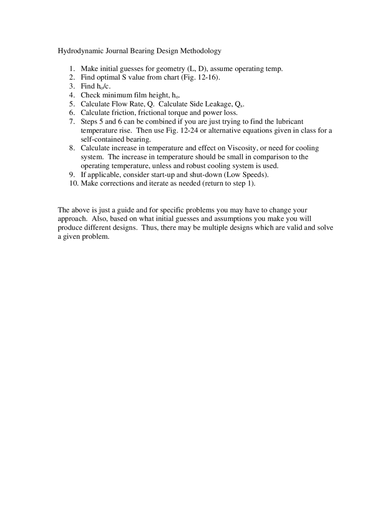 Hydrodynamic Journal Bearing Design Methodology | MECH 3230 - Docsity