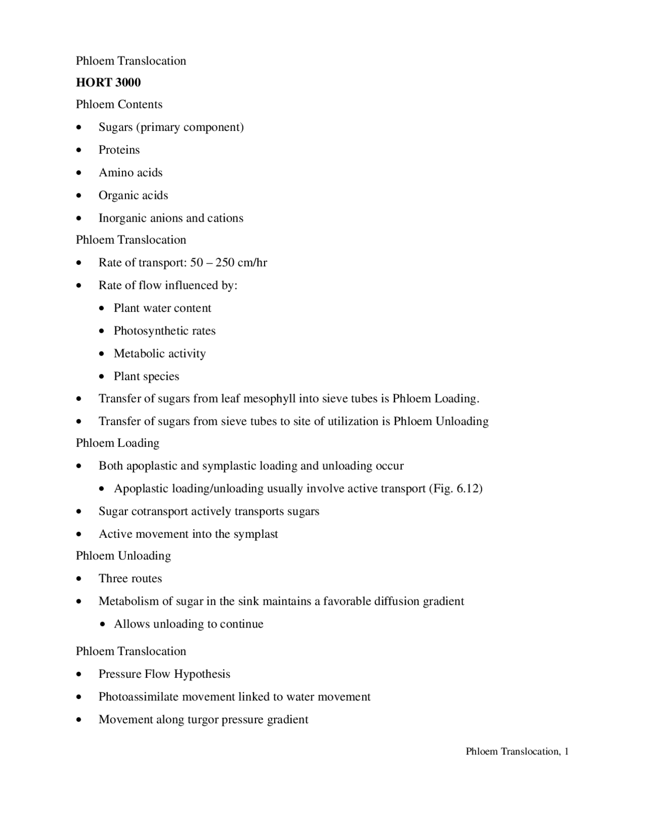 Phloem Translocation Lecture Notes Hort 3000 Docsity