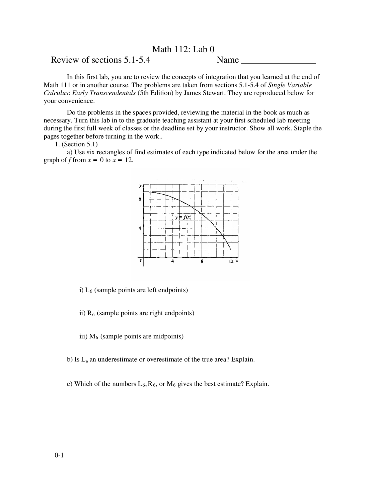Lab 1 Definite Integral Calculus Ii Math 112 Docsity