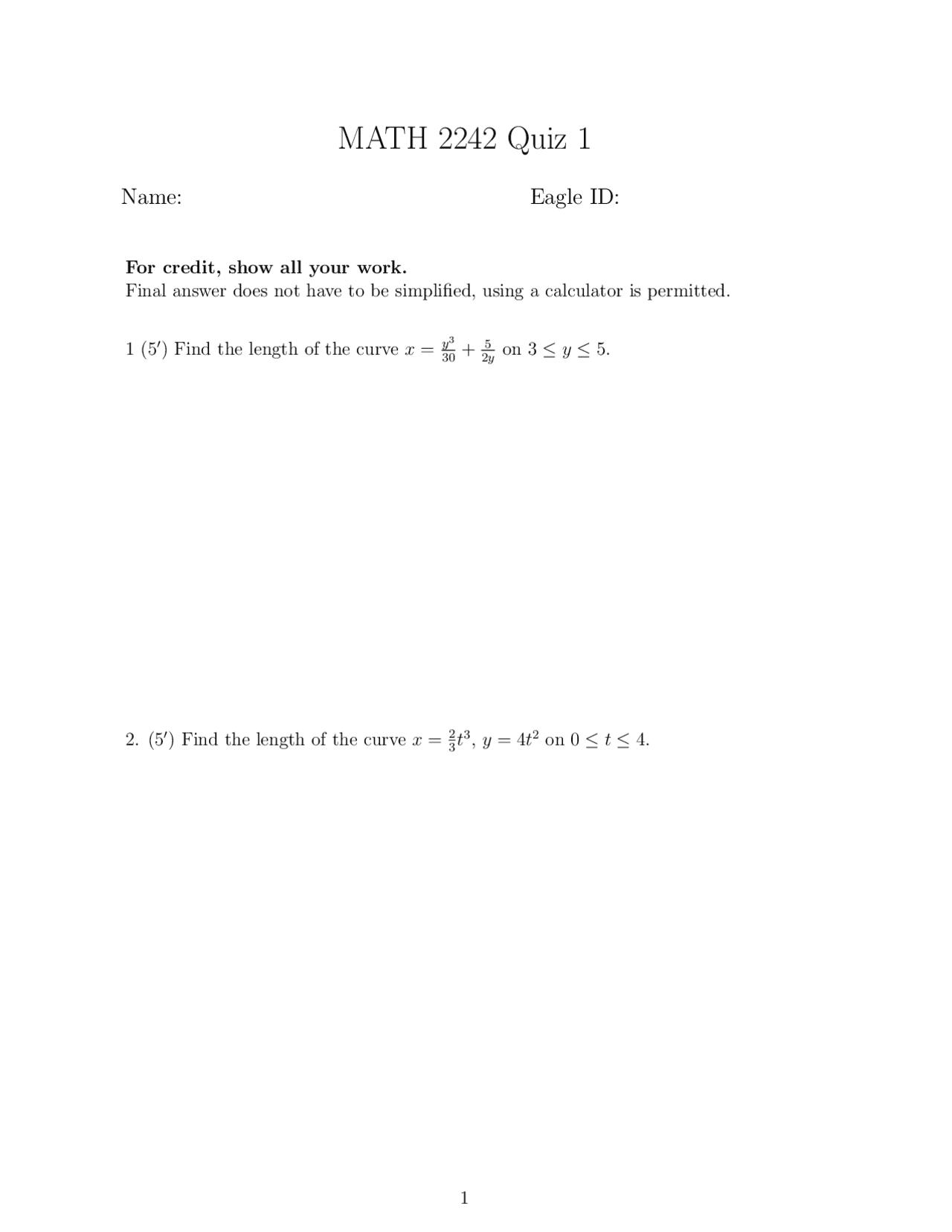 MATH 2242 Exam and Quiz Questions | Quizzes Calculus | Docsity