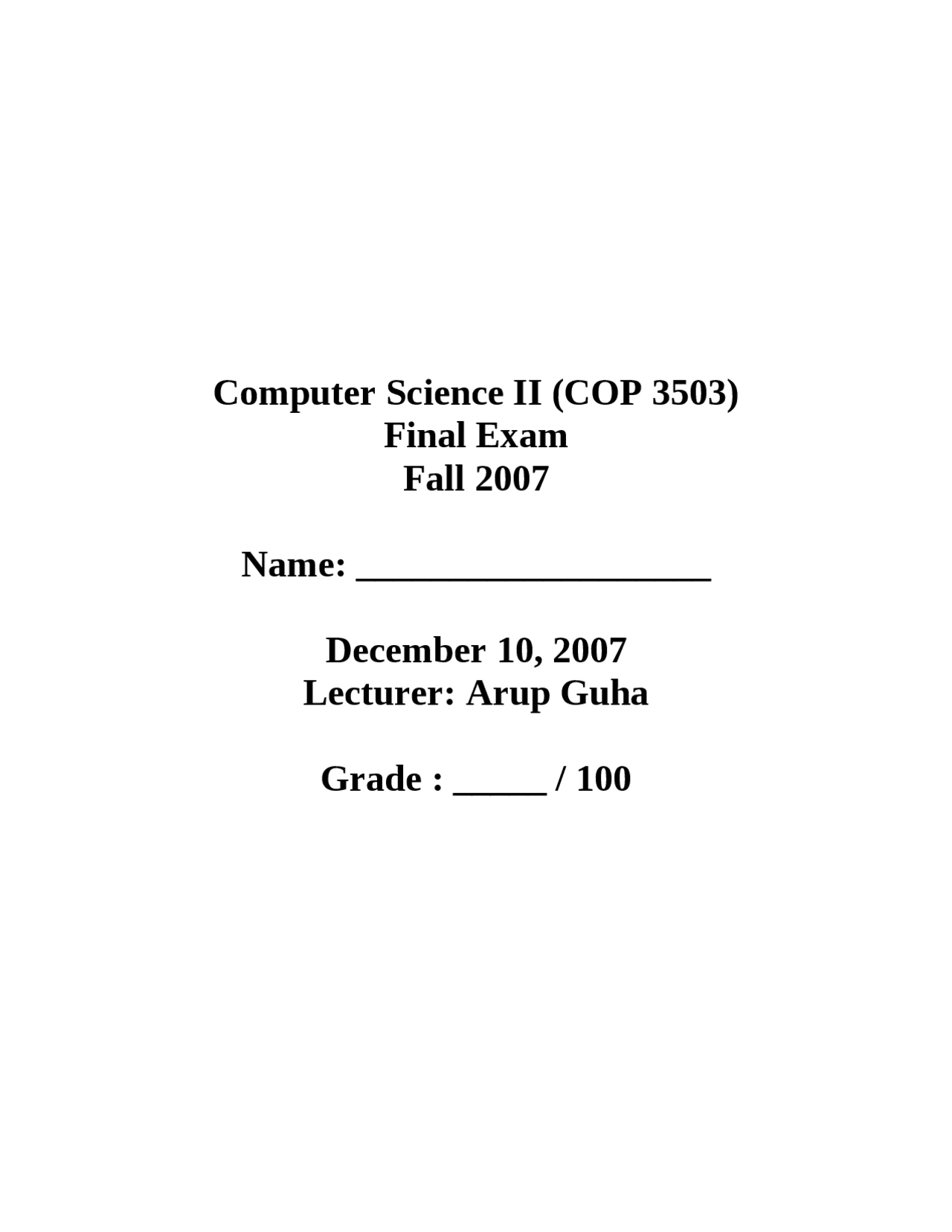 4 Questions on Flow Networks of Computer Science II - Final Exam | COP 3503 | Exams Computer ...
