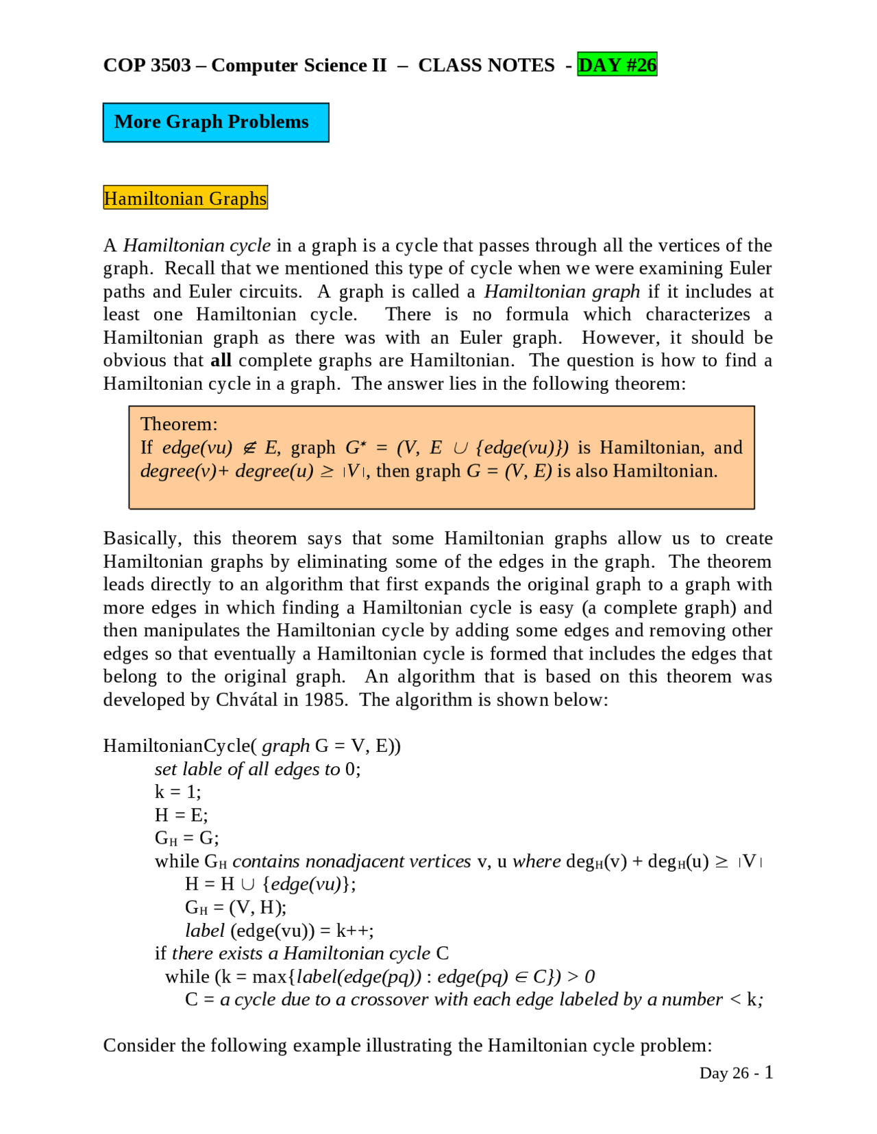 Hamilton Graph Computer Science Ii Notes Cop 3503 Docsity