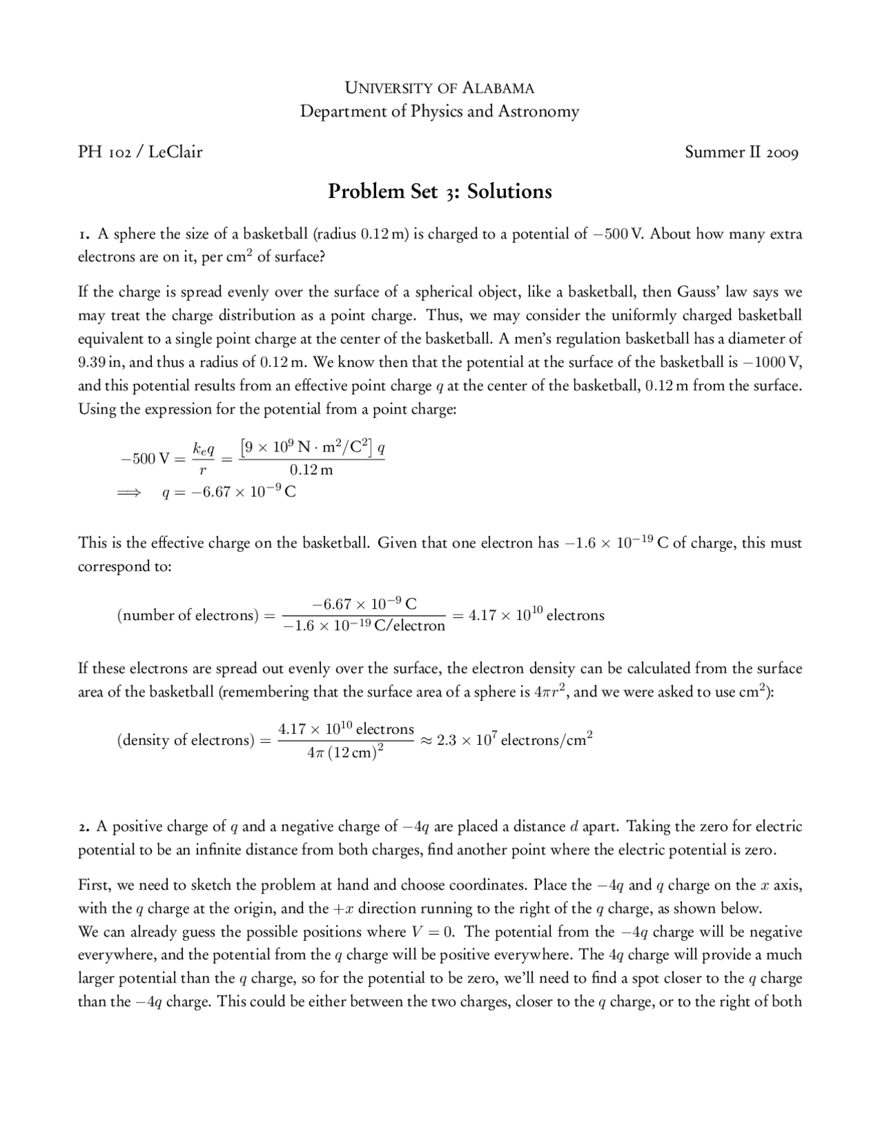 Problem Set 3 Solutions General Physics Ii Ph 102 Docsity