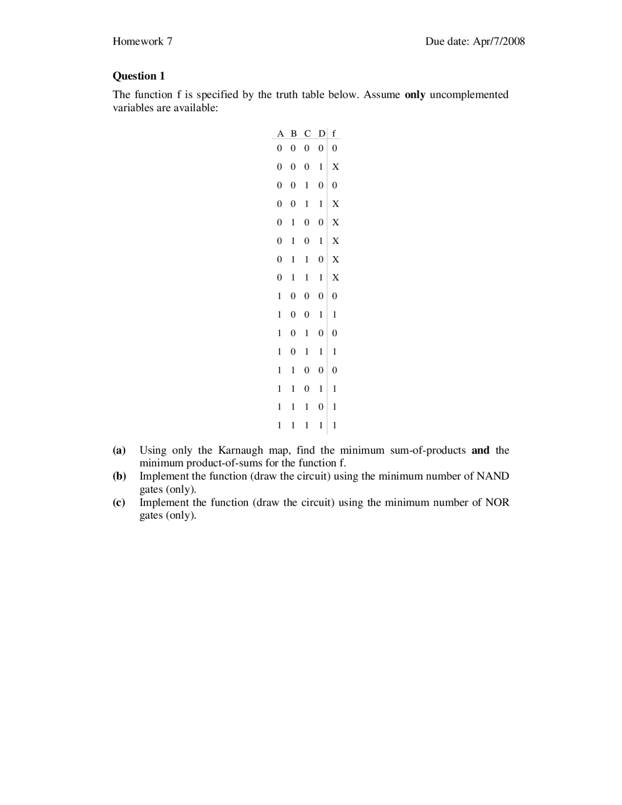 Homework 7 Questions On Introduction To Digital Systems Ece 2210