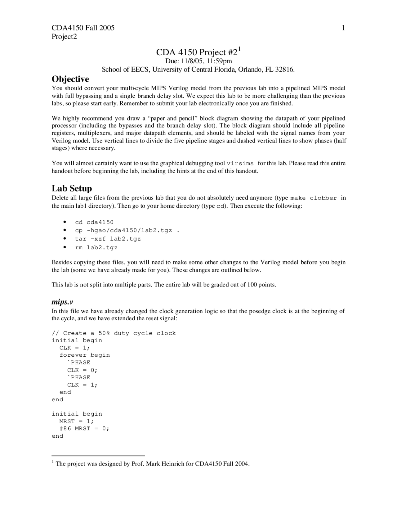 Project Report For Mips Model Computer Architecture Cda 4150 Docsity