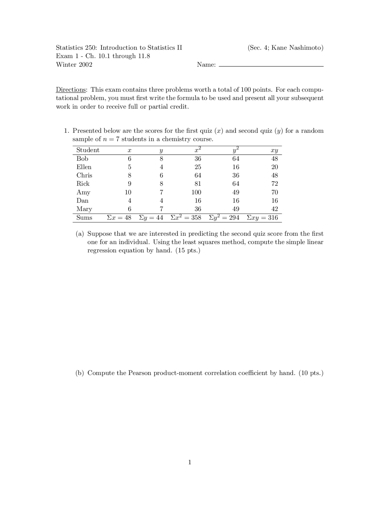 Exam 1 - Introduction to Probability and Statistics II | STAT 3500 ...