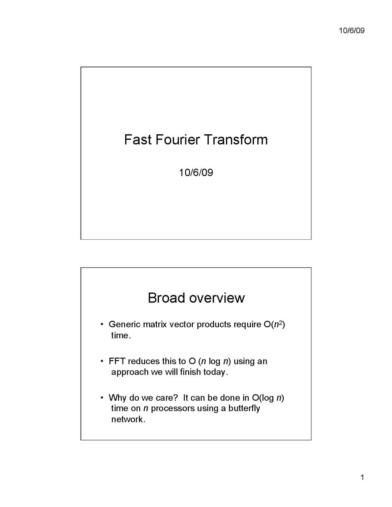 Fast Fourier Transform Introduction To Parallel Algorithms Cse 40833 Docsity