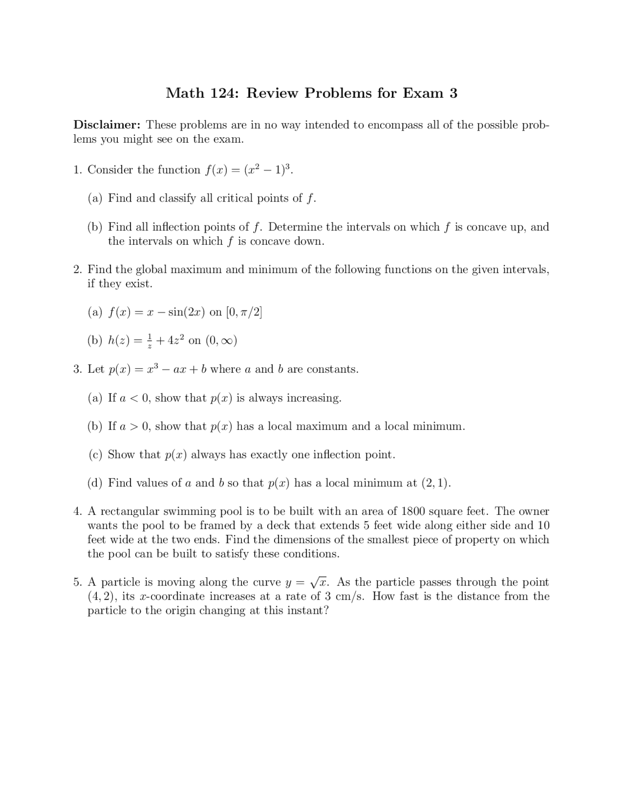 Review Questions On Calculus And Analytical Geometry Iii Exam 3 Math