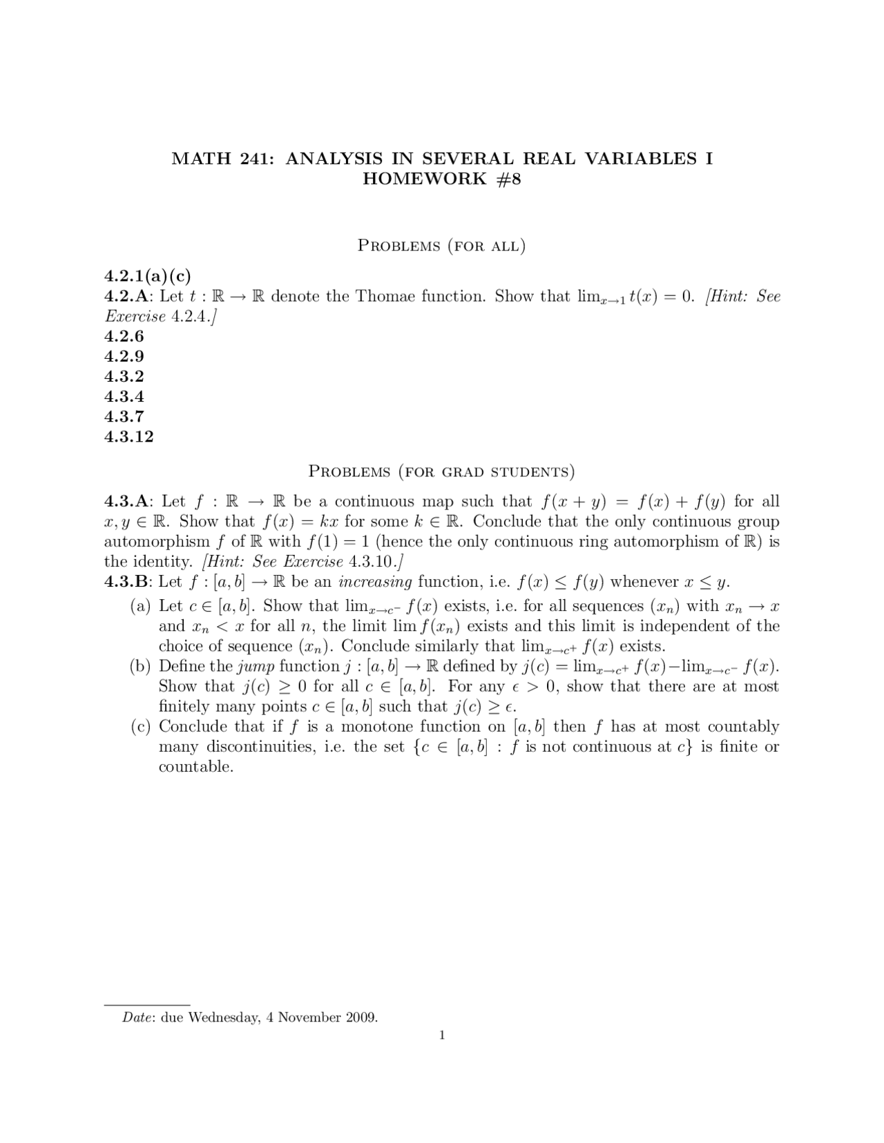 Homework 8 Analysis In Several Real Variables I Math 241 Docsity